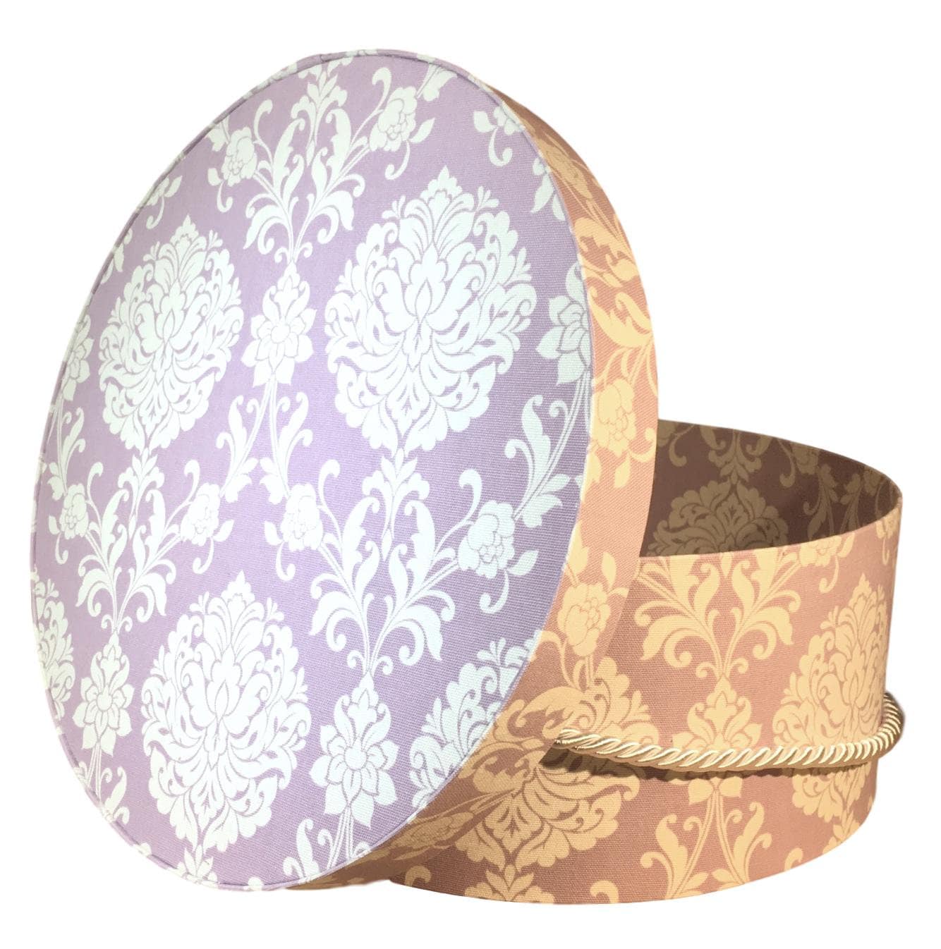 14” Hat Box in Purple and White Damask Fabric