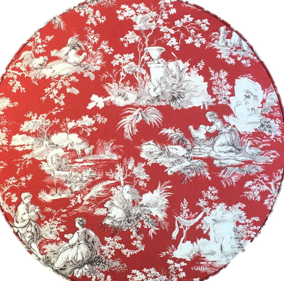 14” Hat Box in Red and Grey Toile Fabric