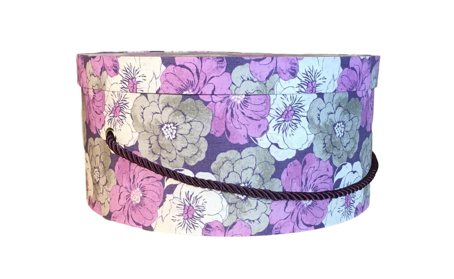 15” Hat Box in Purple Floral Fabric