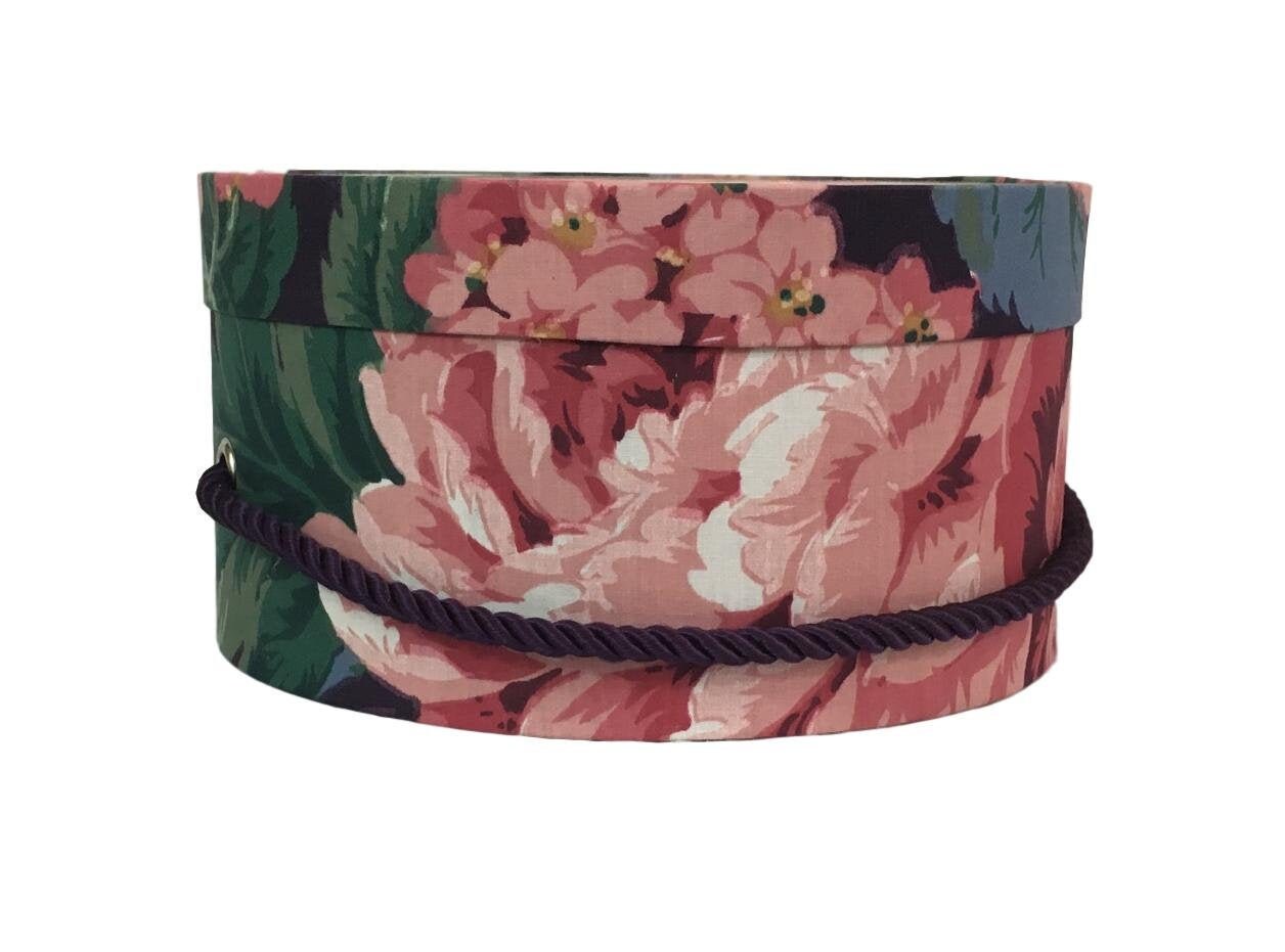 Small 10” Hat Box in Dark Purple Floral Fabric