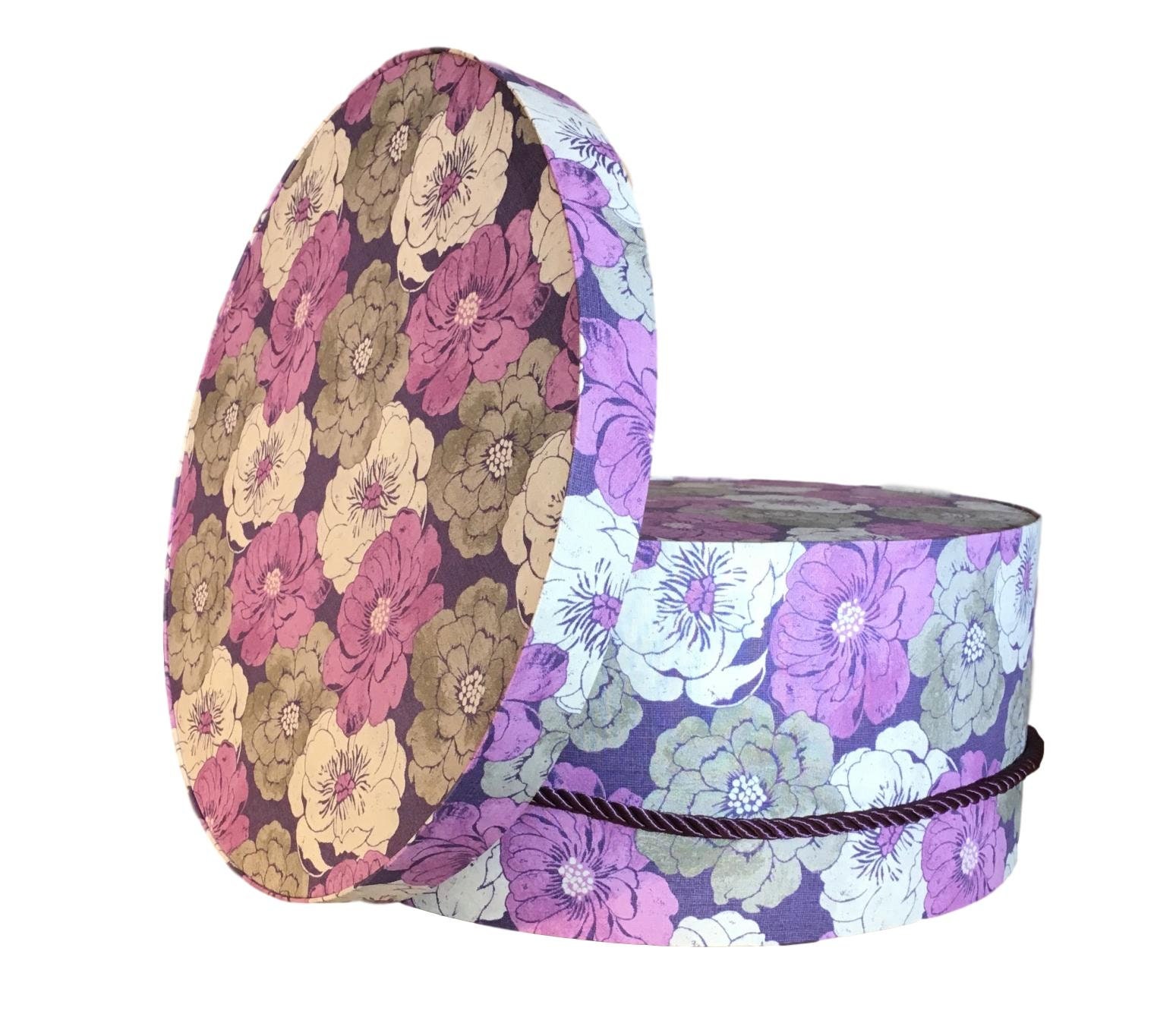 15” Hat Box in Purple Floral Fabric