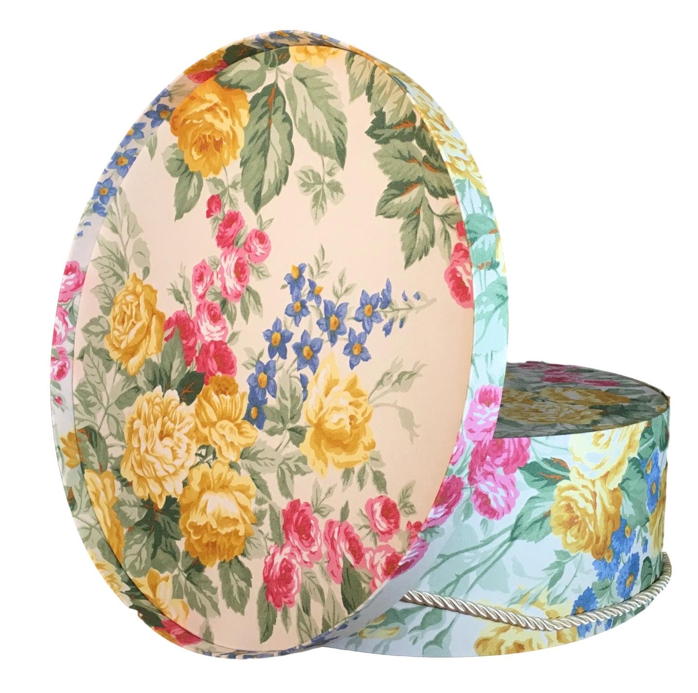 Extra Large 20” Hat Box in Bright Floral Fabric