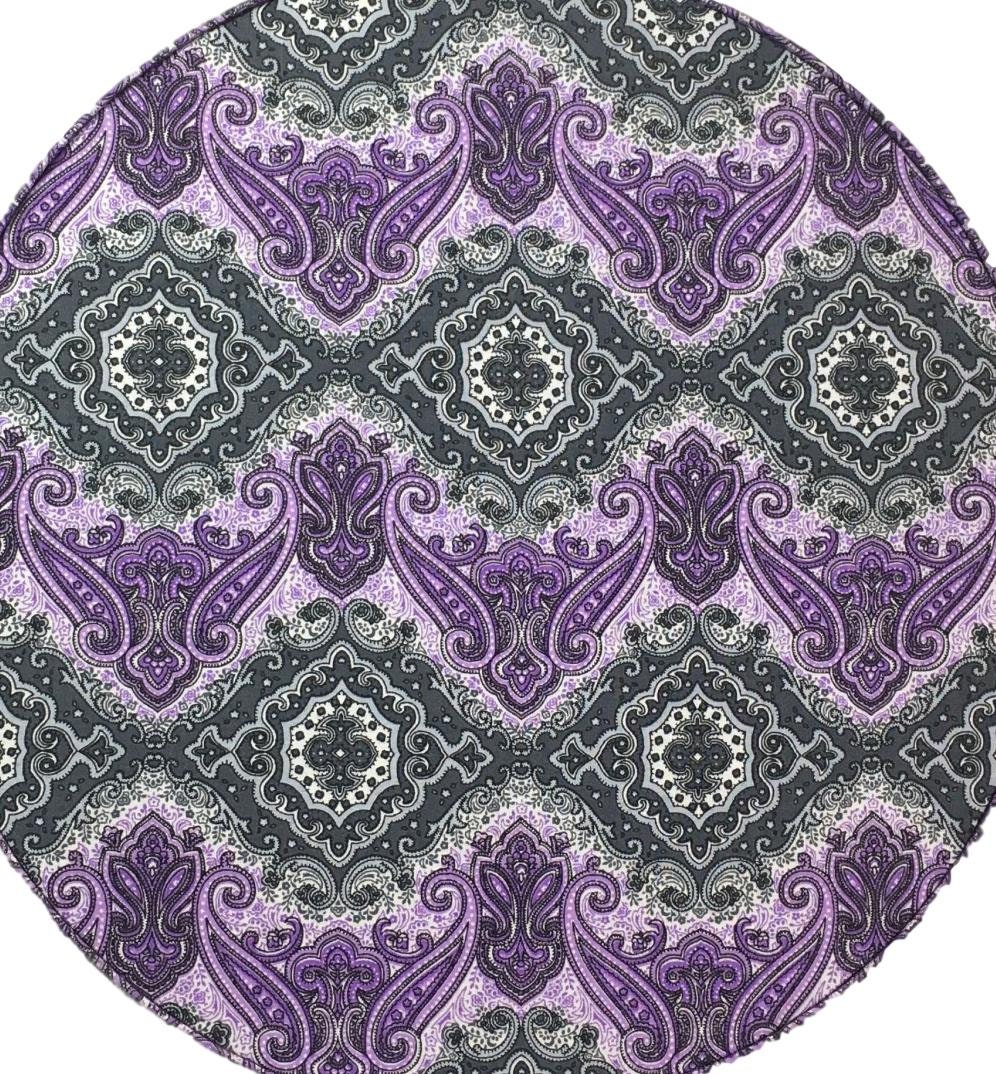 12” Hat Box in Purple and Grey Damask Fabric