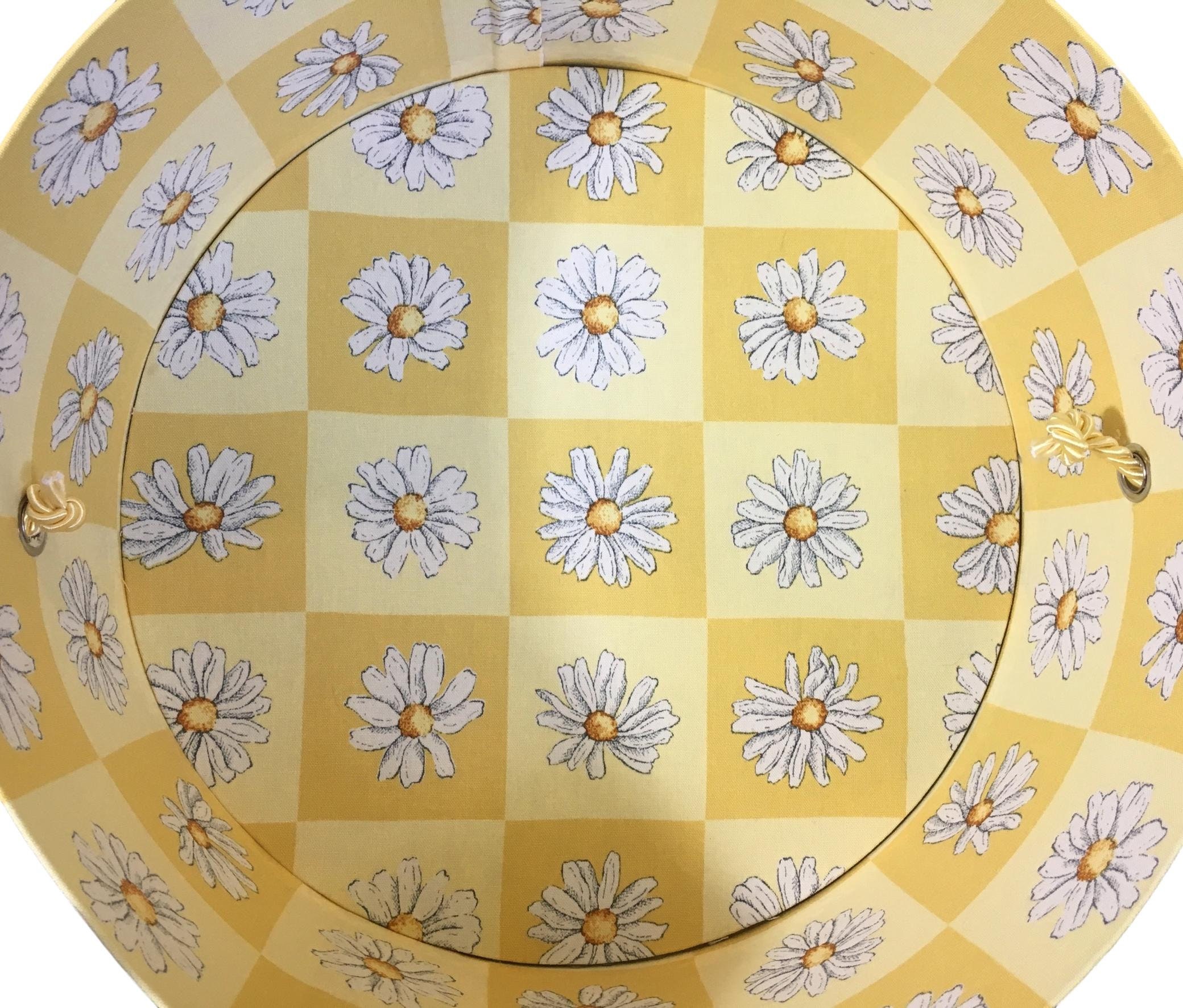 Large 15” Hat Box in Bright Yellow with Daisies Fabric