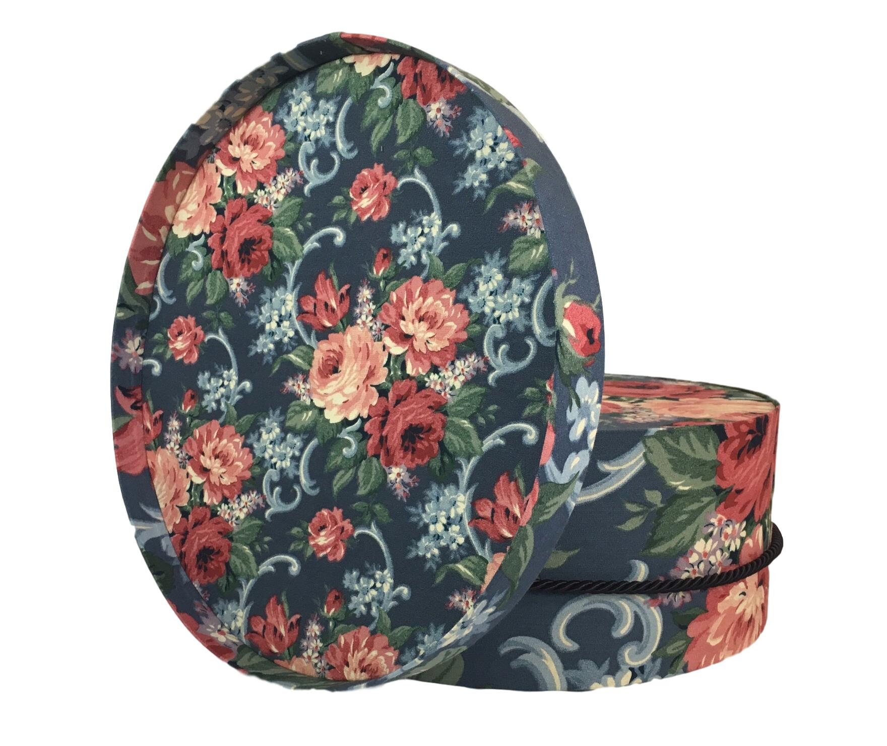 14” Hat Box in Vintage Blue Floral, Decorative Fabric Covered Hat Boxes ...