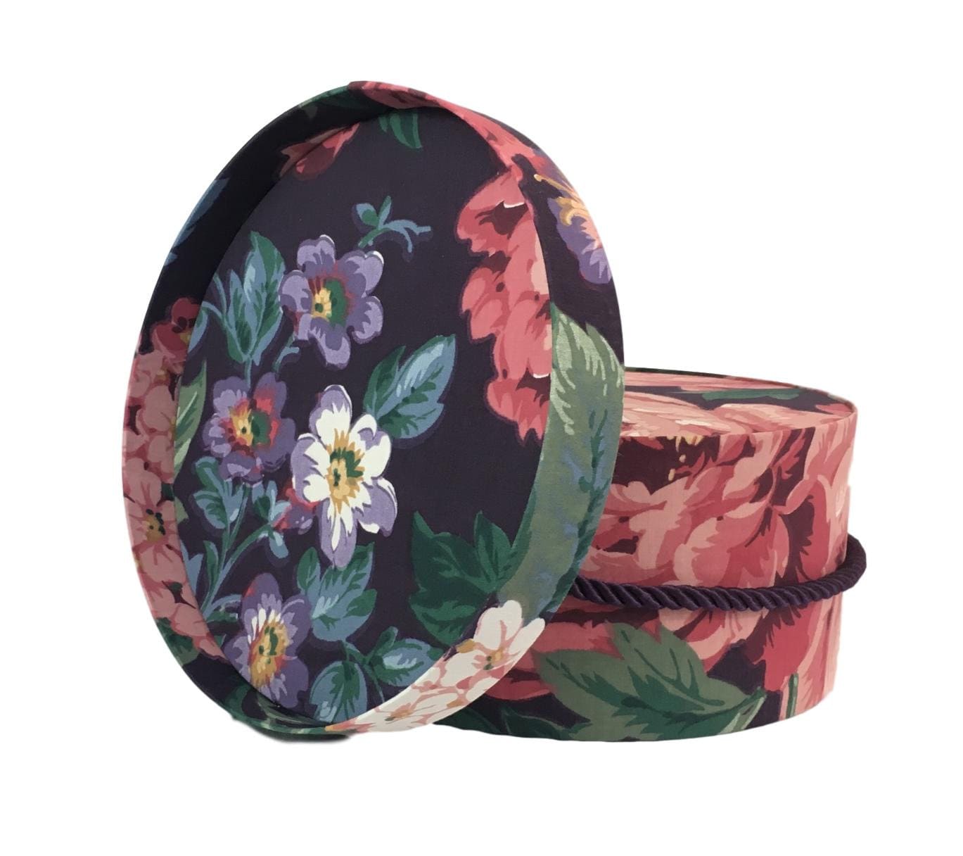 Small 10” Hat Box in Dark Purple Floral Fabric