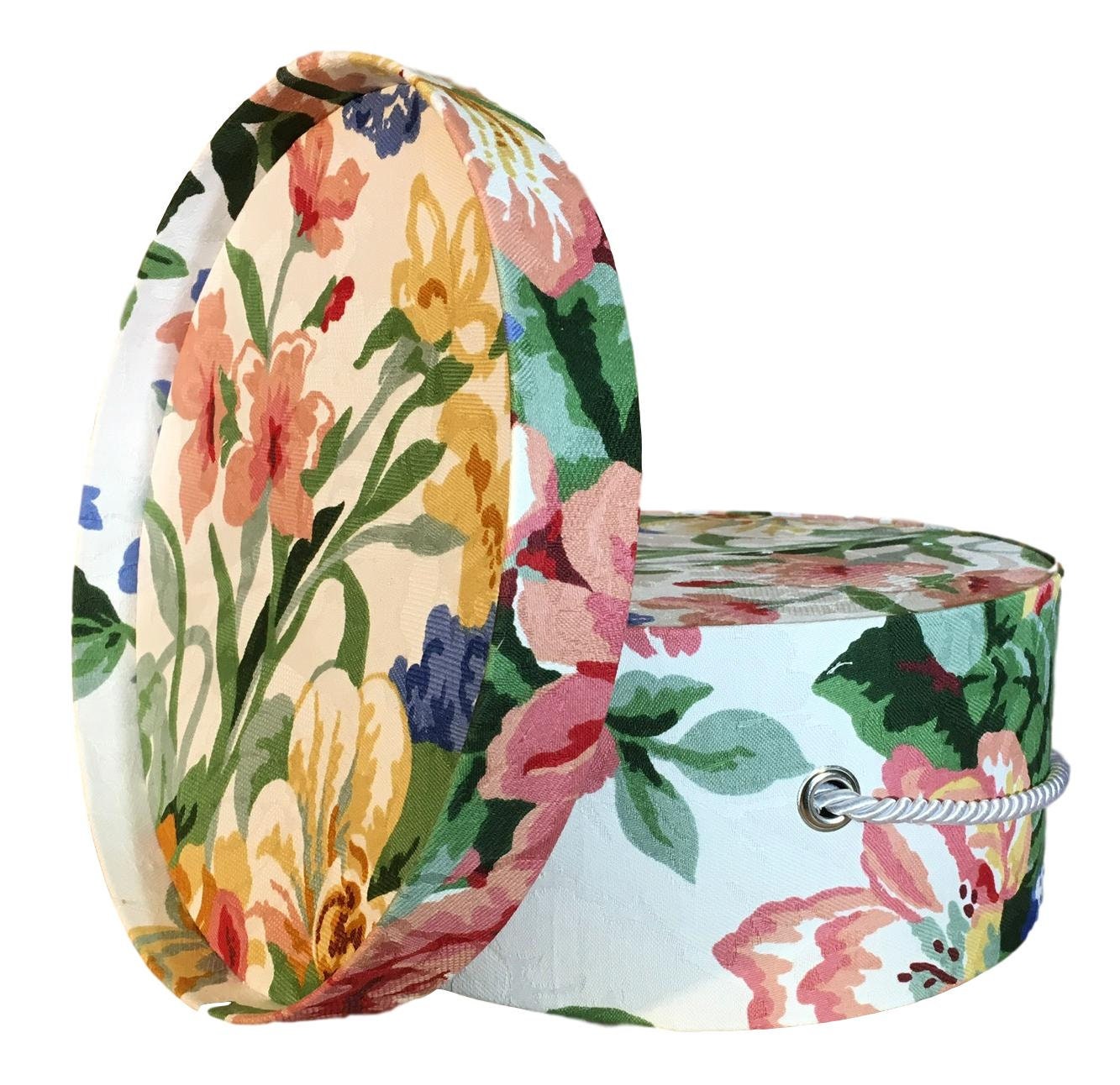Small 11” Hat Box in Primary Colors Floral Fabric