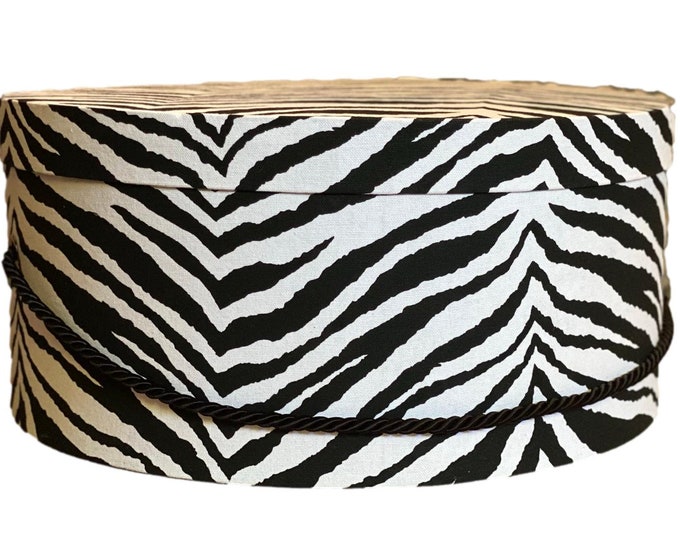 Large 16”x8” Hat Box in Zebra Print Fabric
