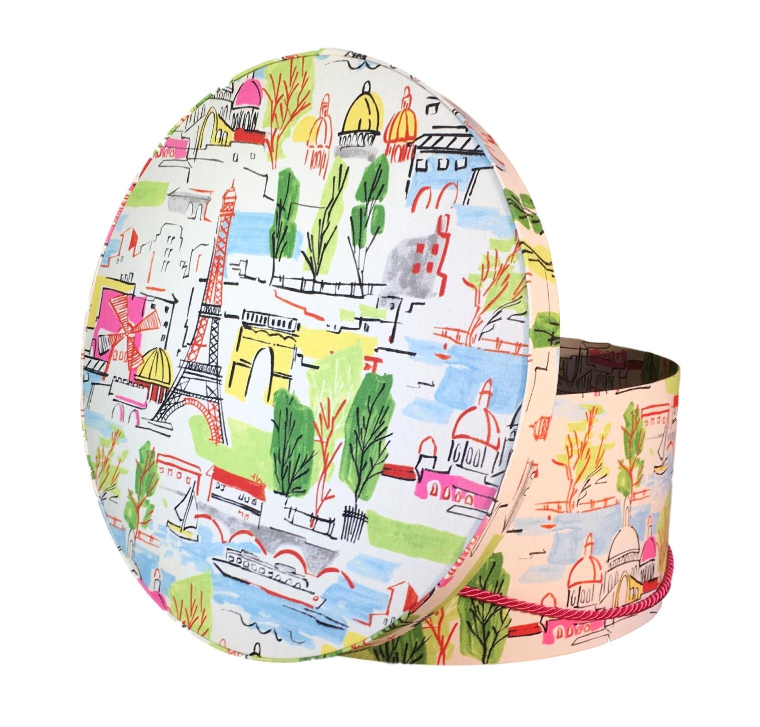 Large 17” Hat Box in Colorful European Travel Fabric