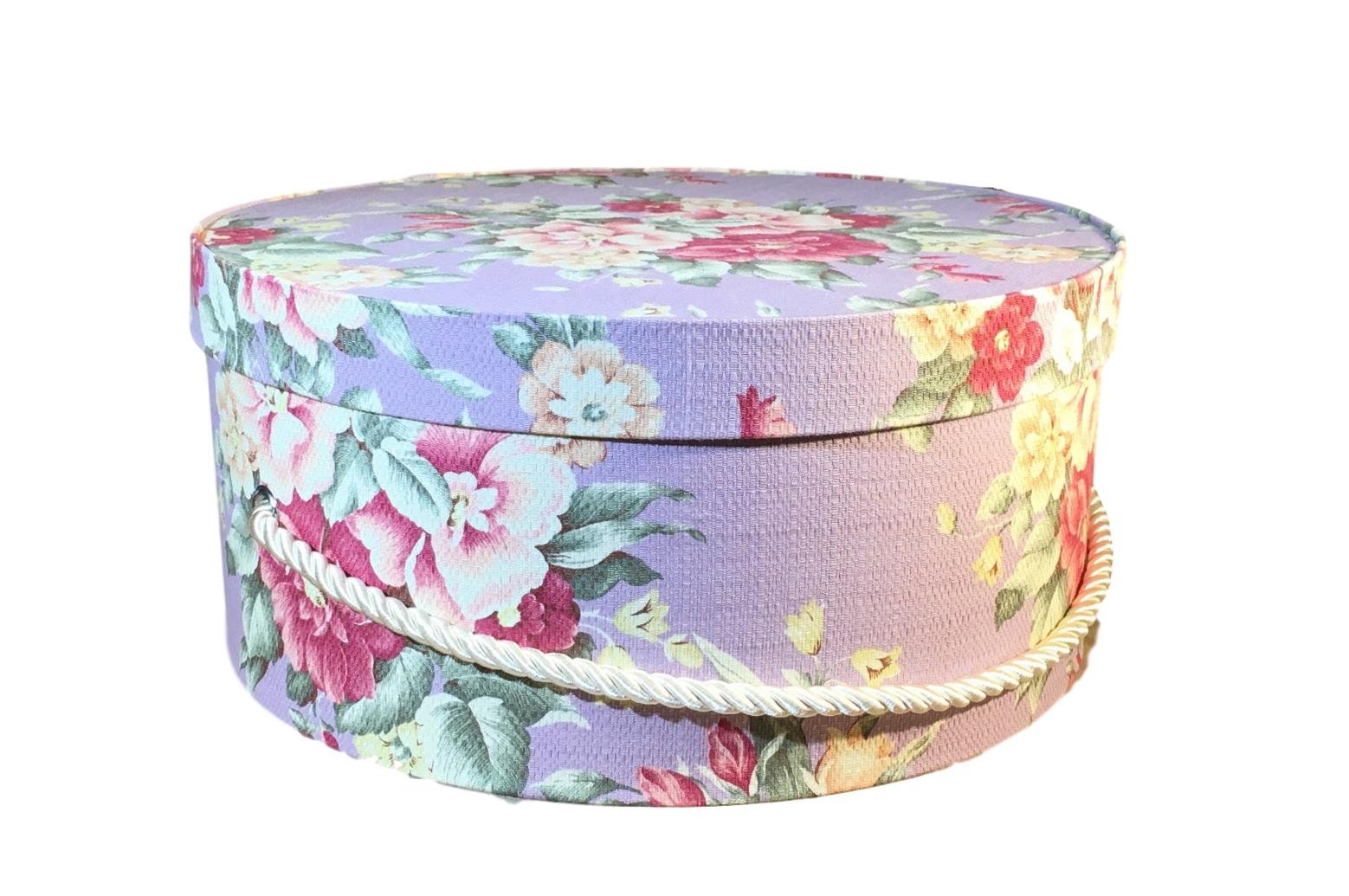 14” Hat Box in Vintage Purple Floral Fabric