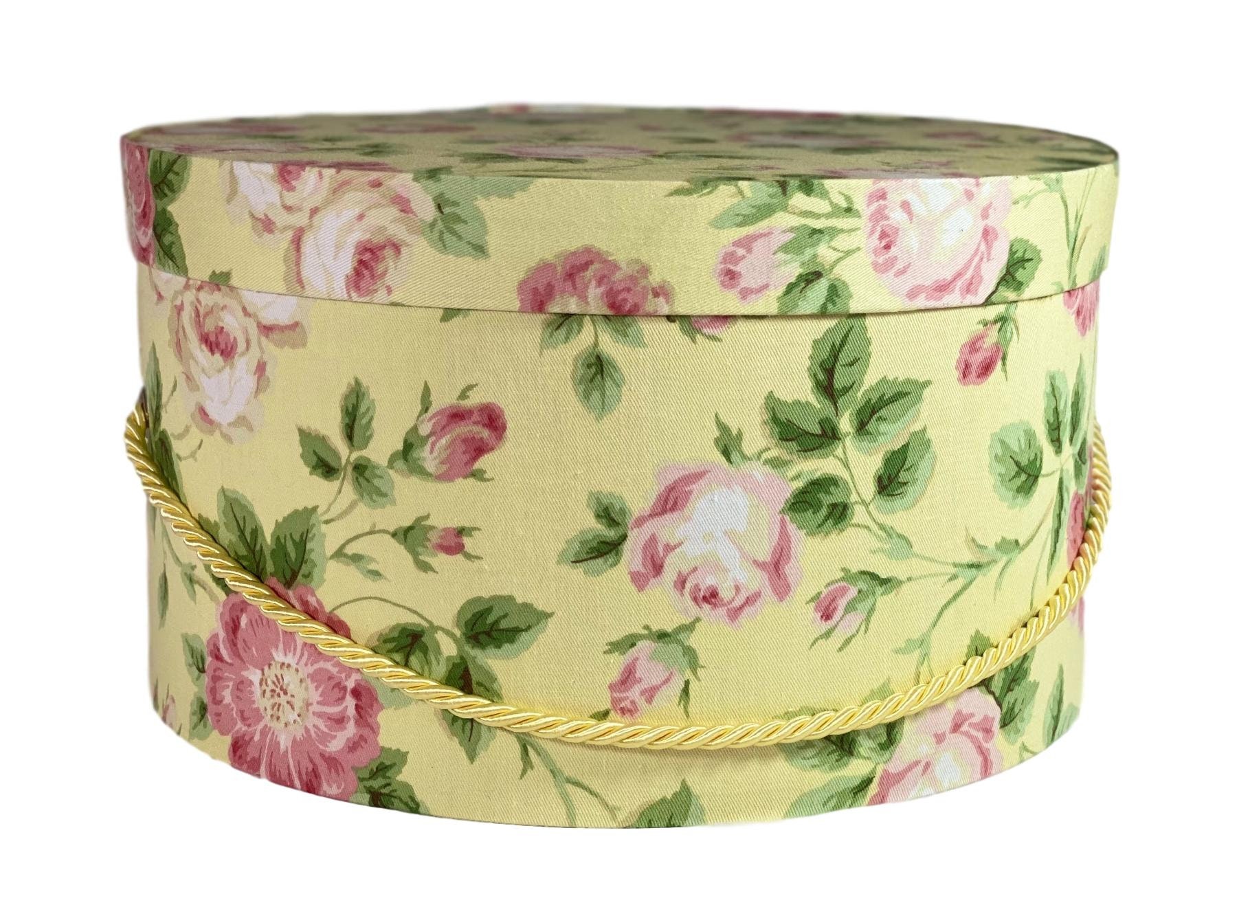 13” Hat Box in Pink and Yellow Floral Fabric