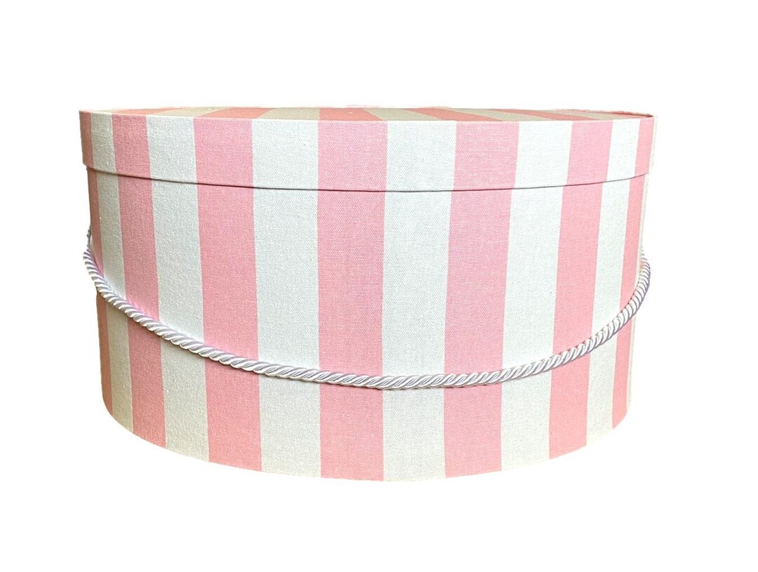 Large 17”x8” Hat Box in Pink and White Stripe Fabric - Etsy