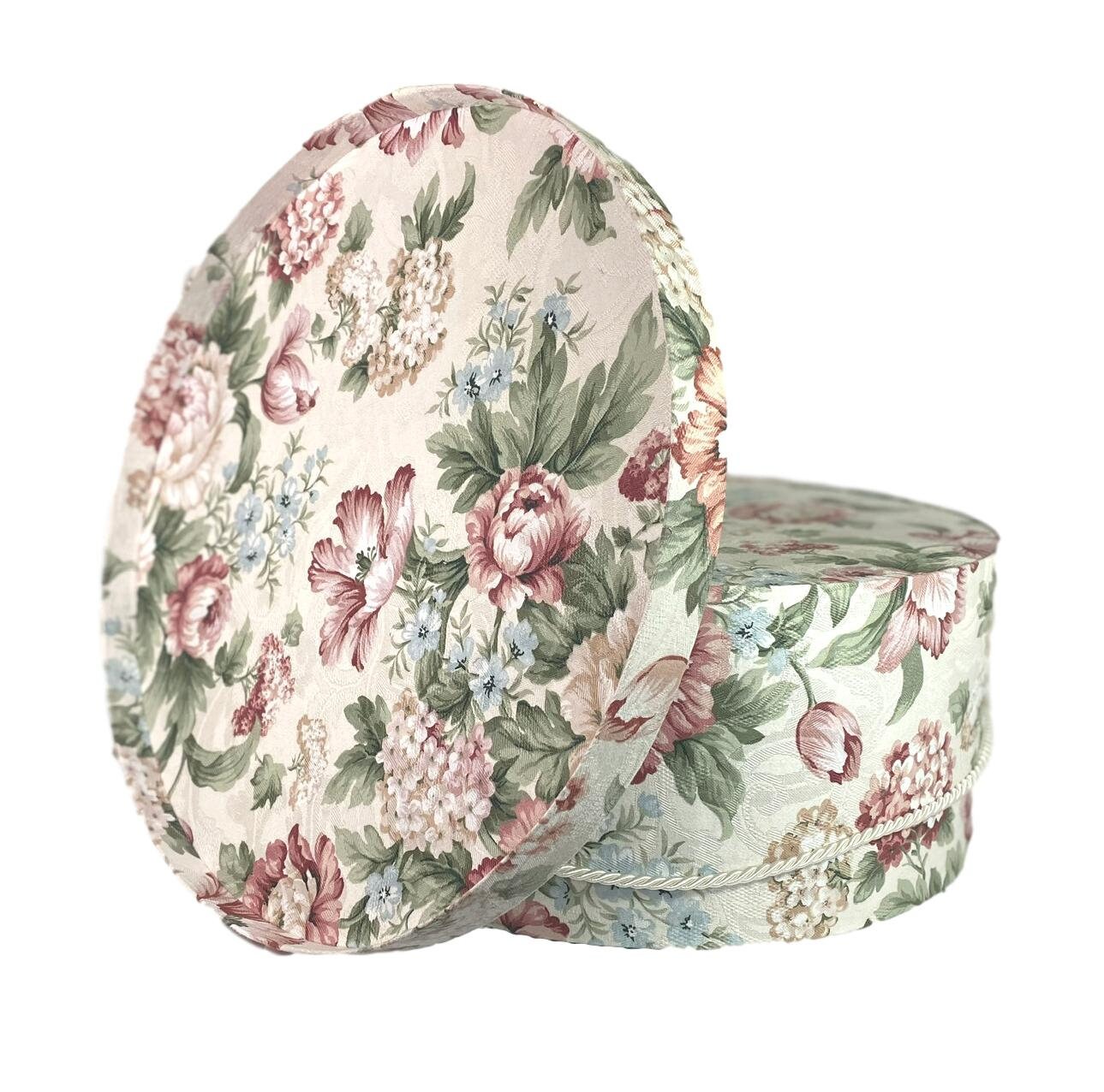 Extra Large 20” Hat Box in Pink and Blue on White Floral Fabric