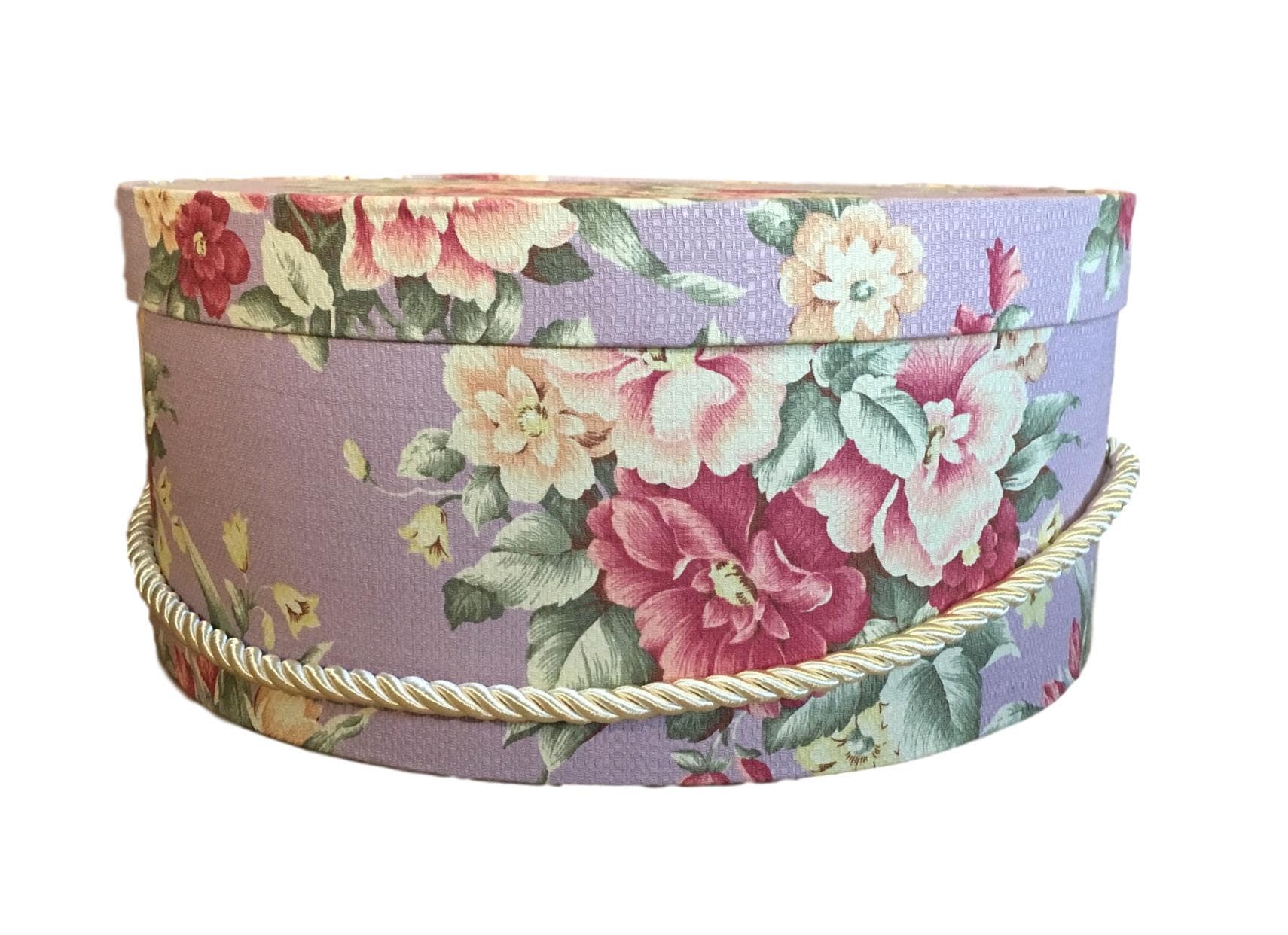 14” Hat Box in Vintage Purple Floral Fabric