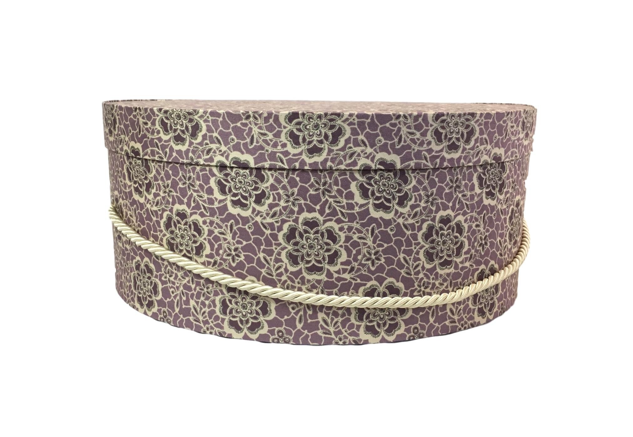 Large 15” Hat Box in Dusty Purple Floral Fabric