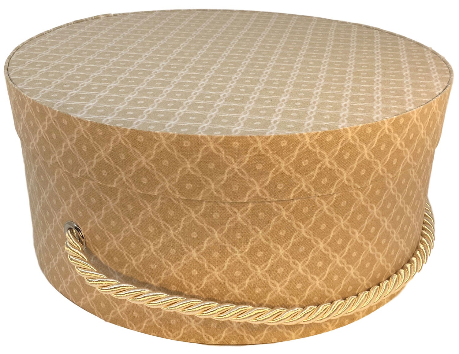 12” Hat Box in Neutral Tan and Cream, Ready to ship! Round Box, Cottage ...