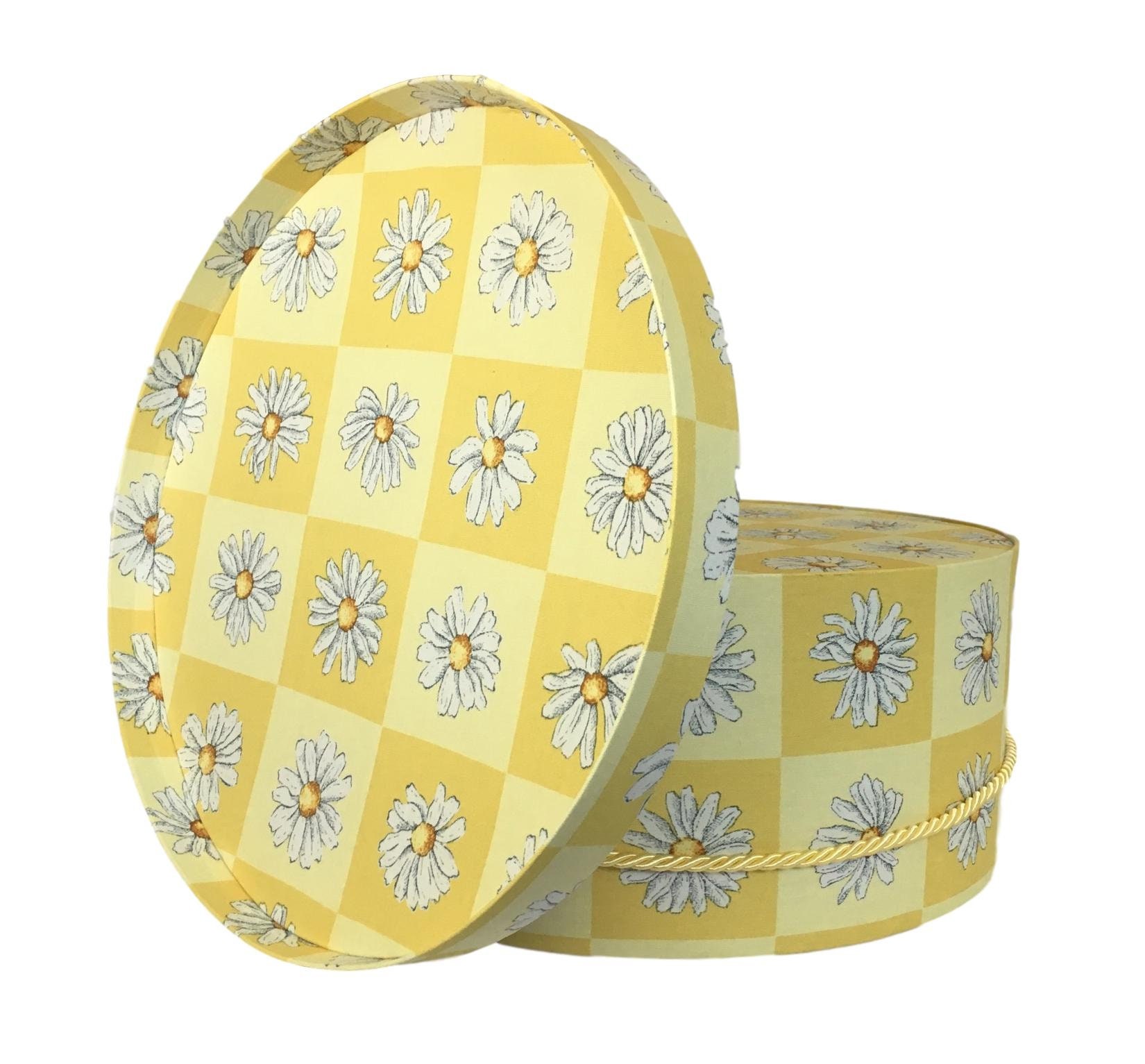 Large 15” Hat Box in Bright Yellow with Daisies Fabric