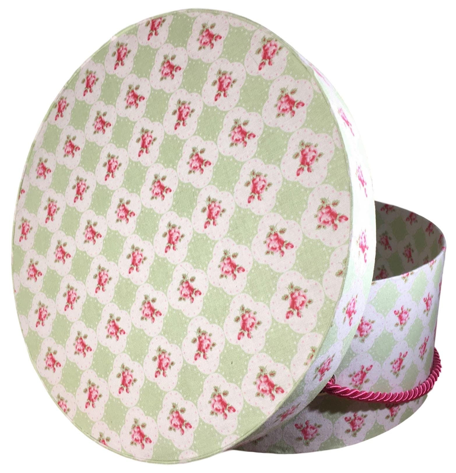 12” Hat Box in Pink and Green Floral Fabric