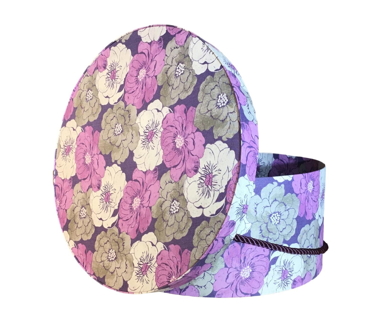 15” Hat Box in Purple Floral Fabric