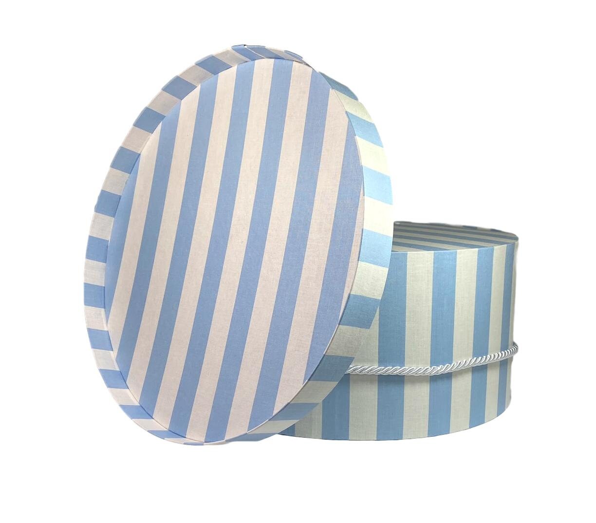 14” Hat Box in Blue and White Striped Fabric