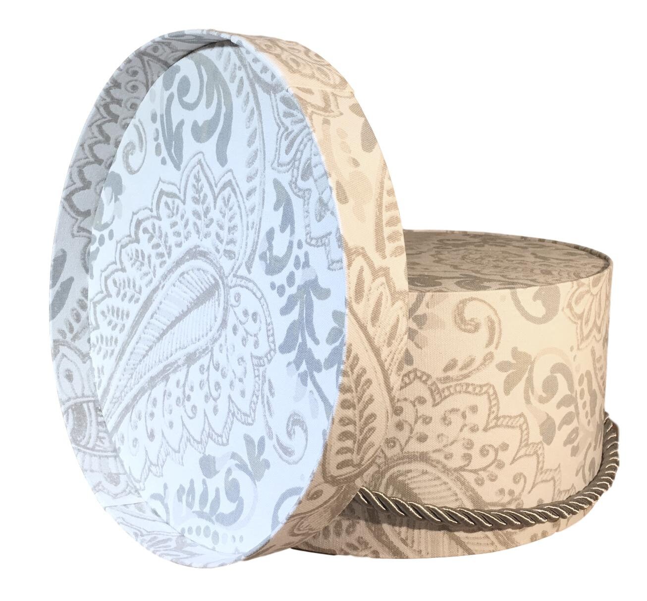 Small Hat Box in Grey Paisley Floral Fabric, Ready to ship French ...