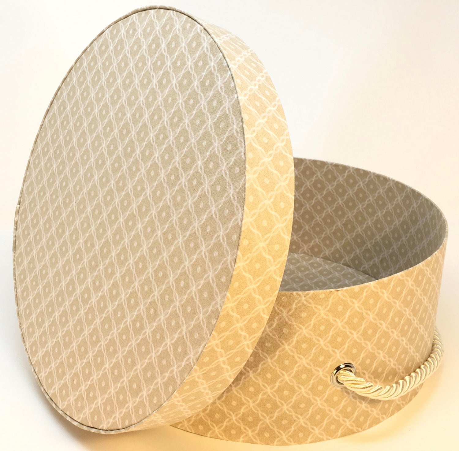 12” Hat Box in Neutral Tan and Cream, Ready to ship! Round Box, Cottage ...