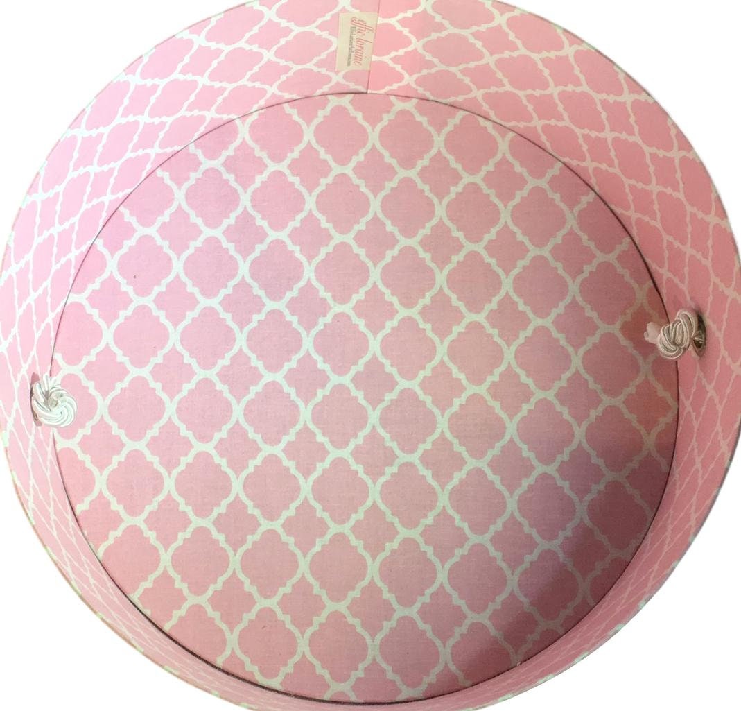 13” Hat Box in Pink and White Fabric