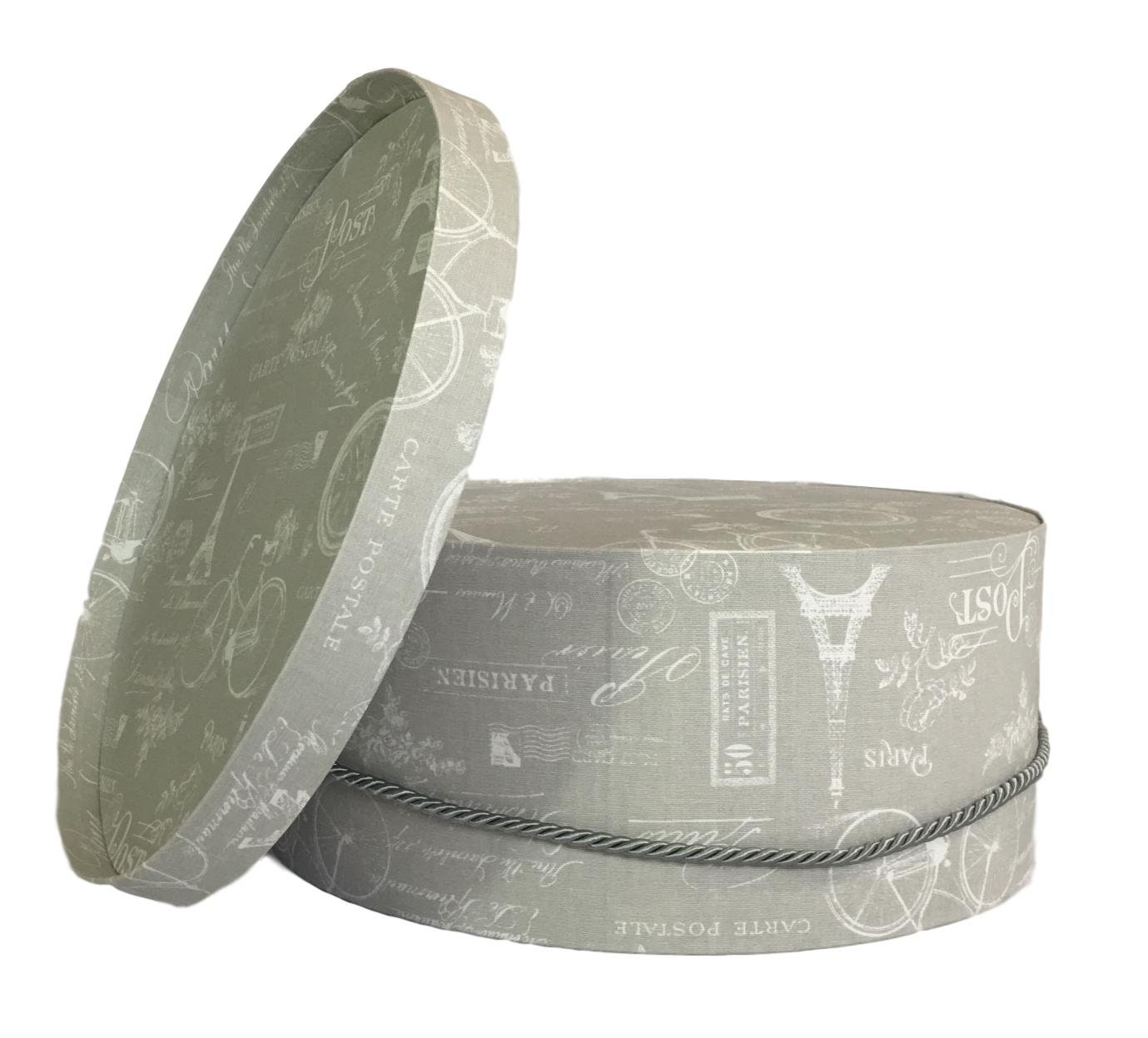 Large 17” Hat Box in Grey French Script