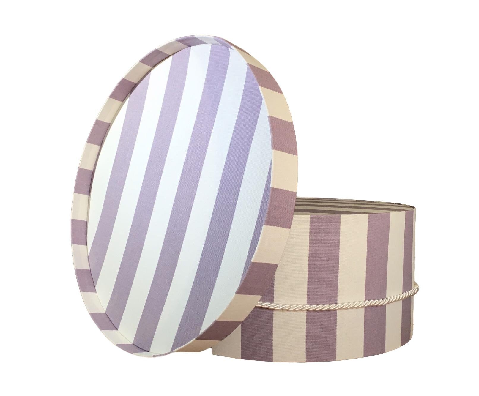 Large 15” Hat Box in Purple and White Stripe Fabric