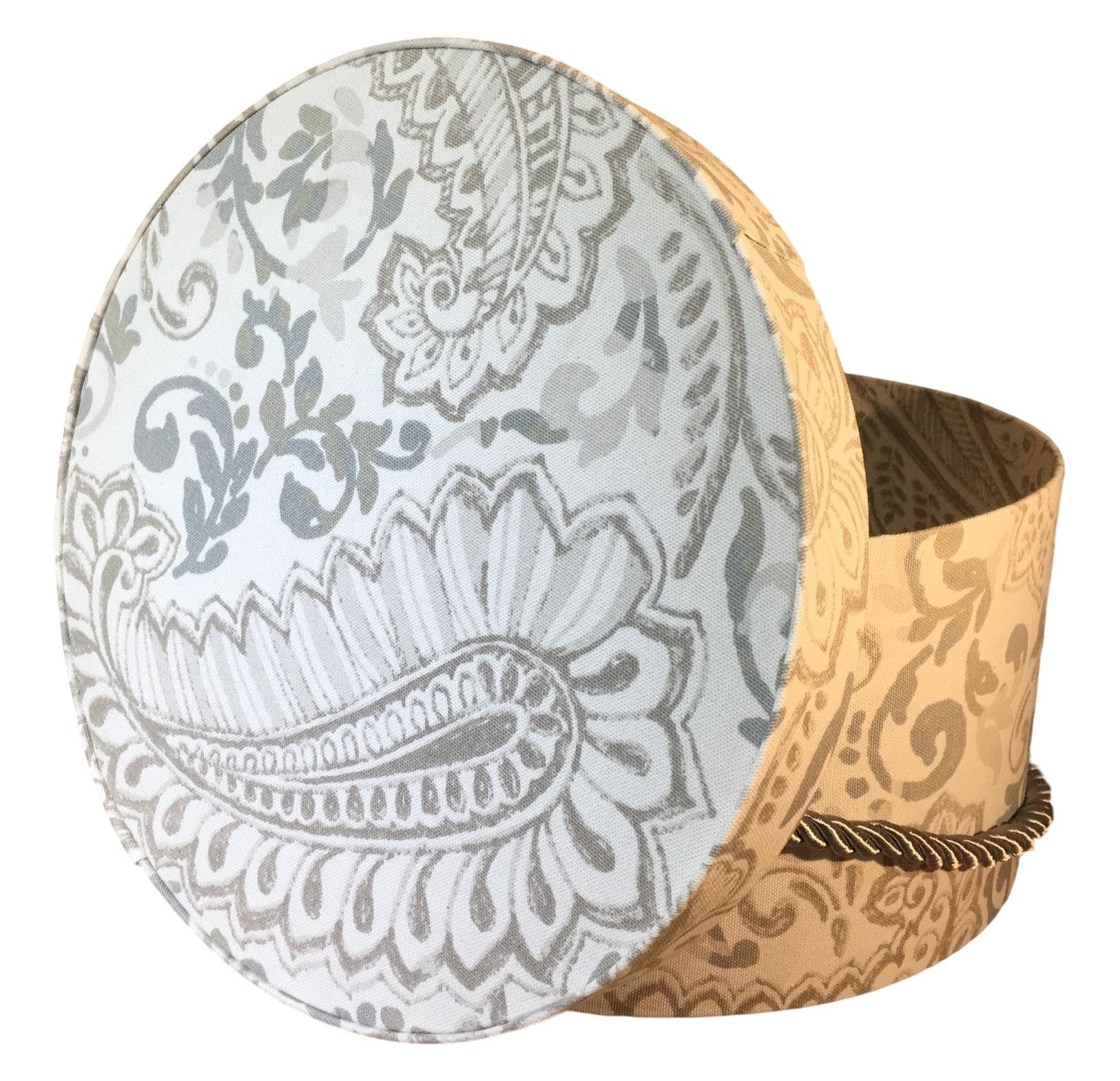 Small Hat Box in Grey Paisley Floral Fabric, Ready to ship French ...