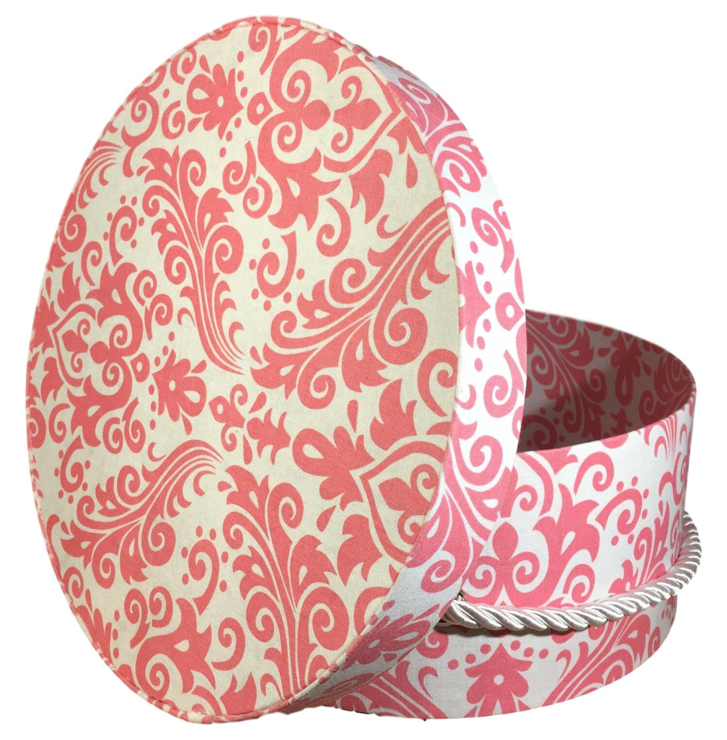12” Hat Box in Pink Damask Fabric