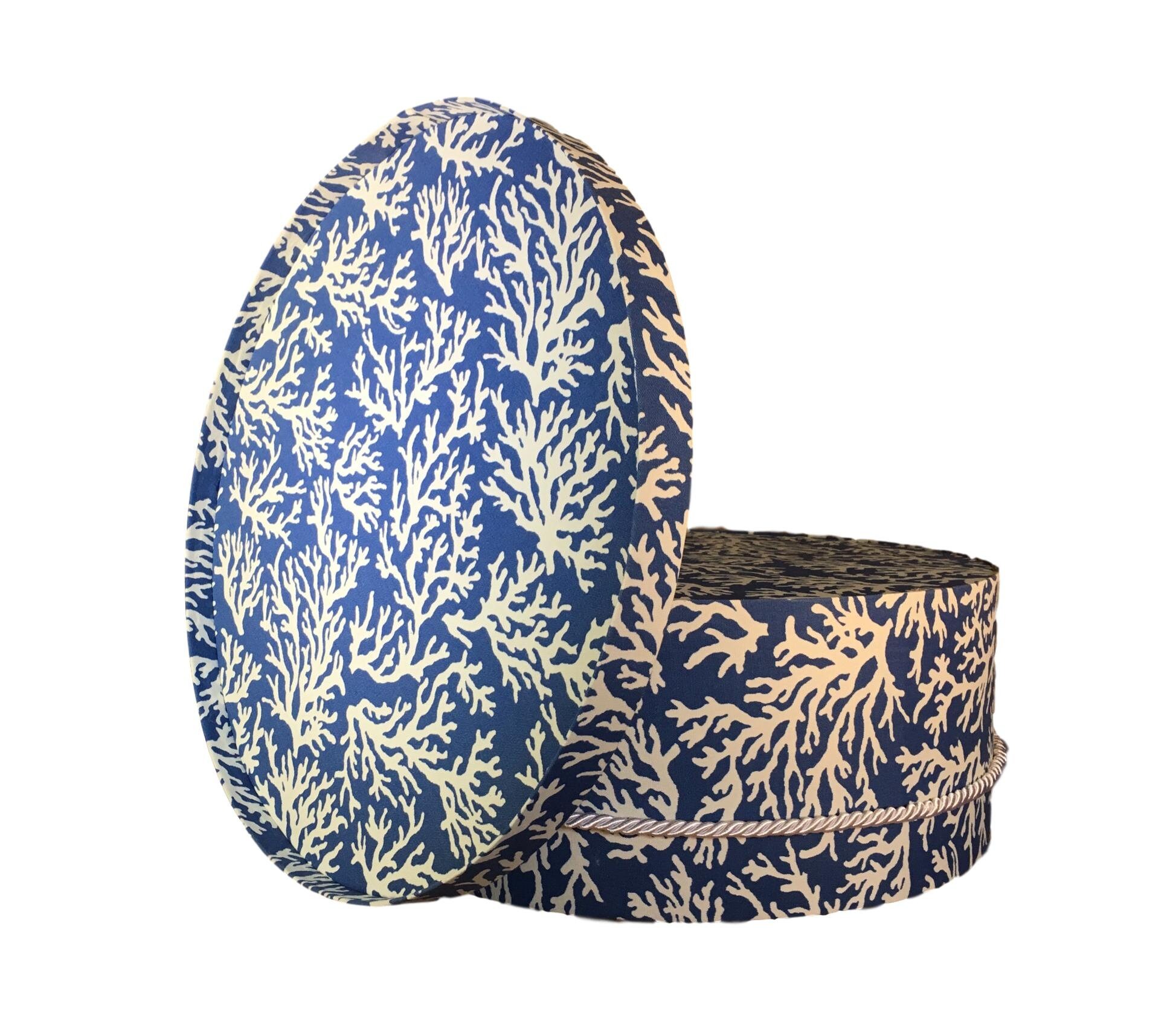 Reserved for Rachel Extra Large 20” Hat Box in Blue and White Coral Fabric