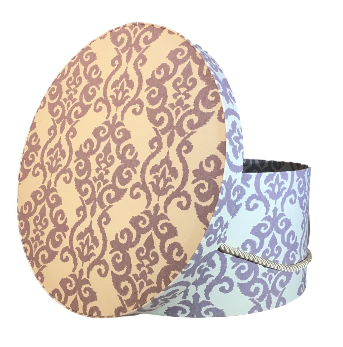 Large 16” Hat Box in Purple Damask Fabric