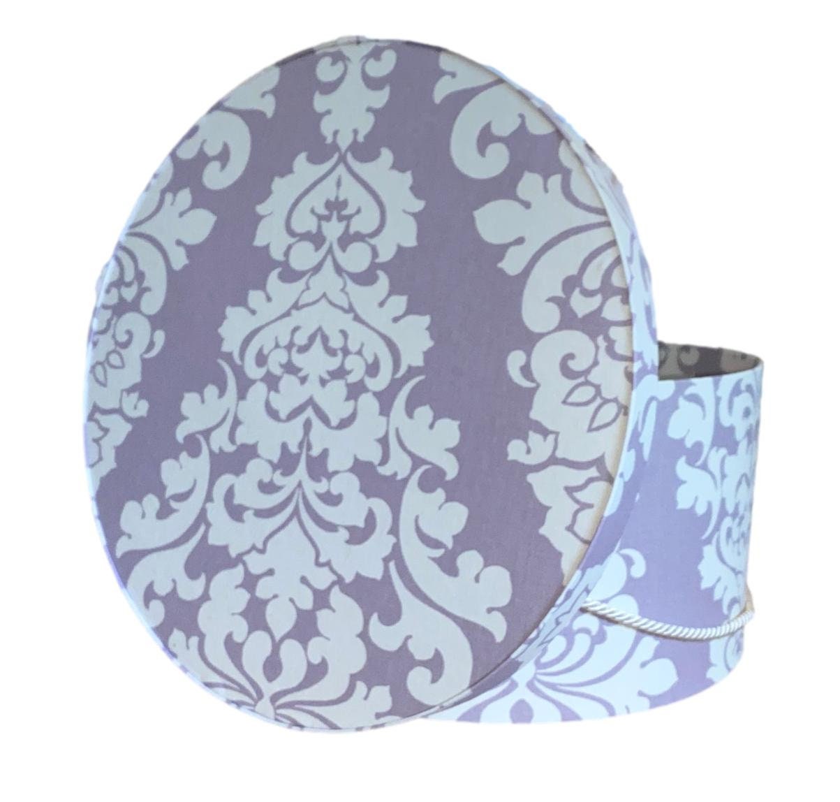 Large 17” Hat Box in Purple Damask Fabric