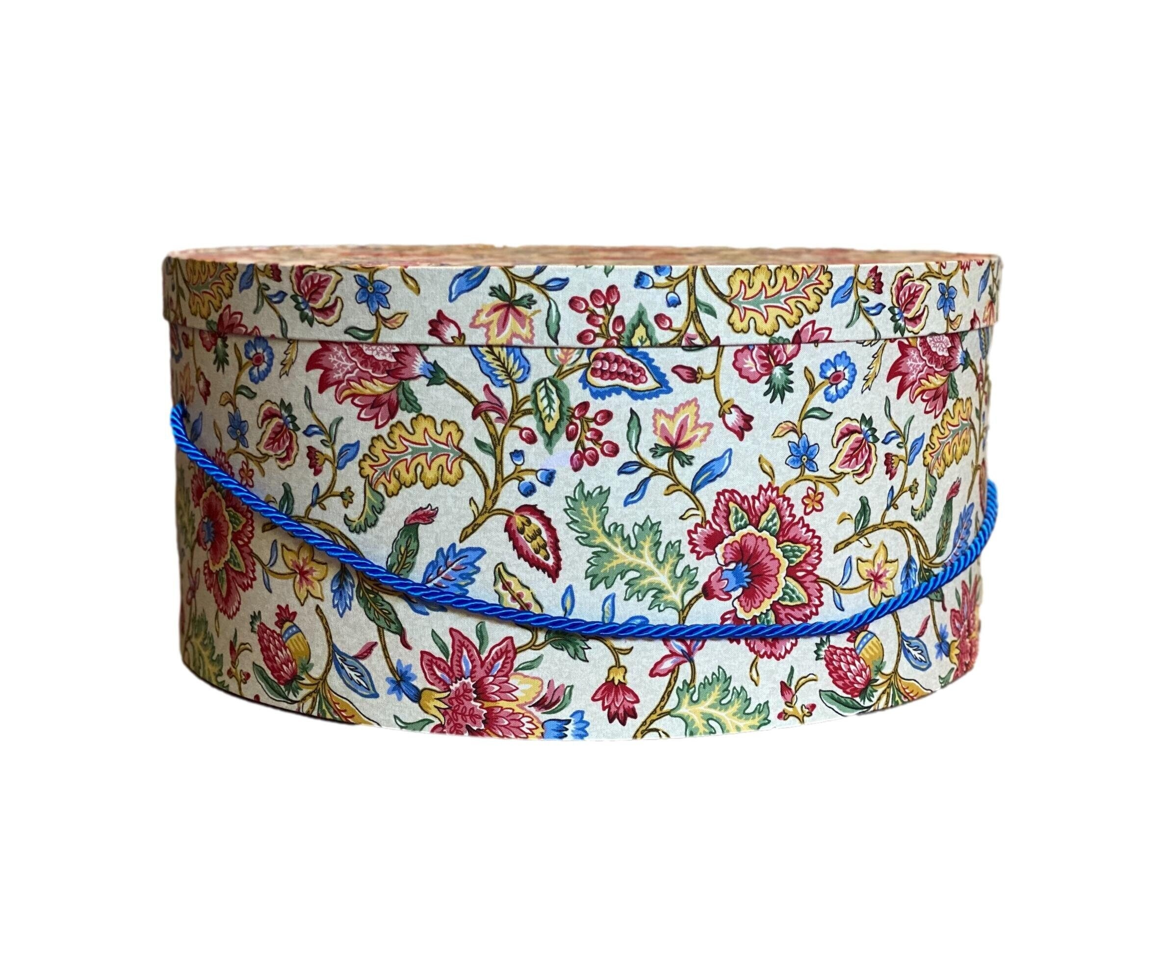20” Extra Large Hat Box in Colorful Jacobean Floral Fabric