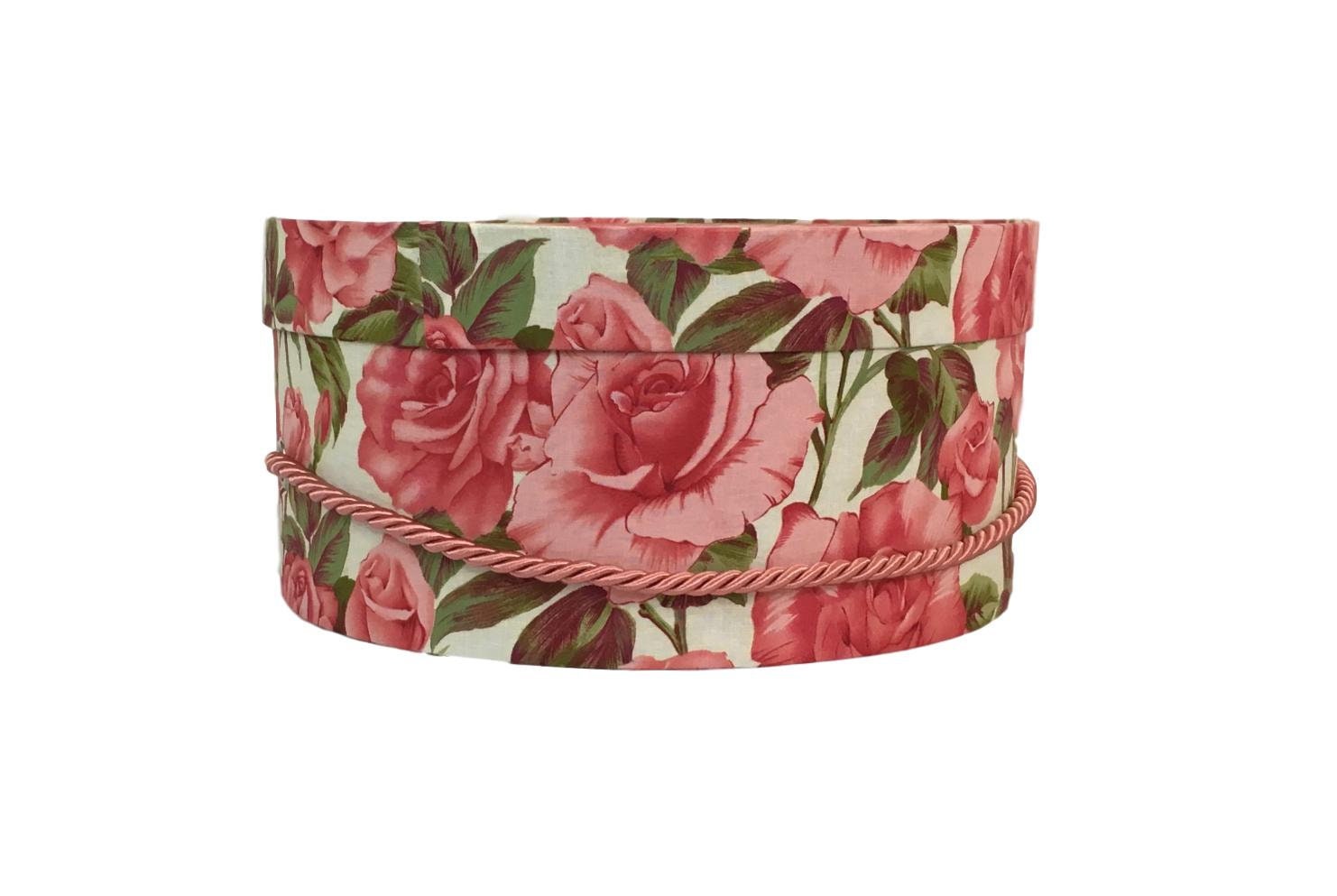 Small 11” Hat Box in Pink Roses Fabric