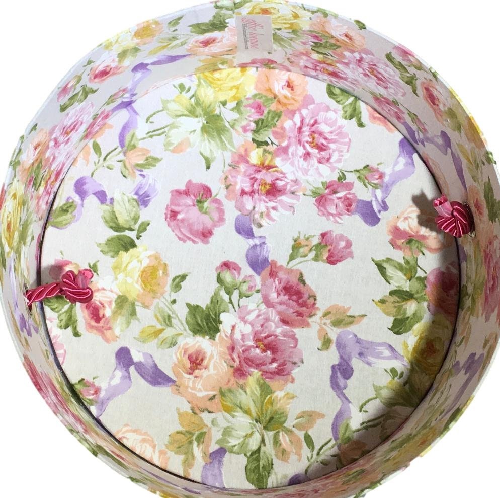 10” Small Hat Box in Pink and Purple Floral Fabric