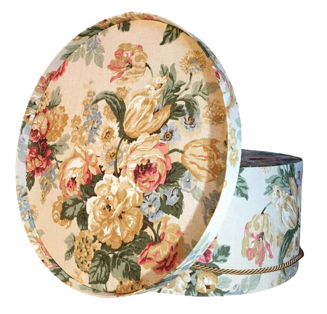 Extra Large 19” Hat Box in Warm Floral Linen Fabric