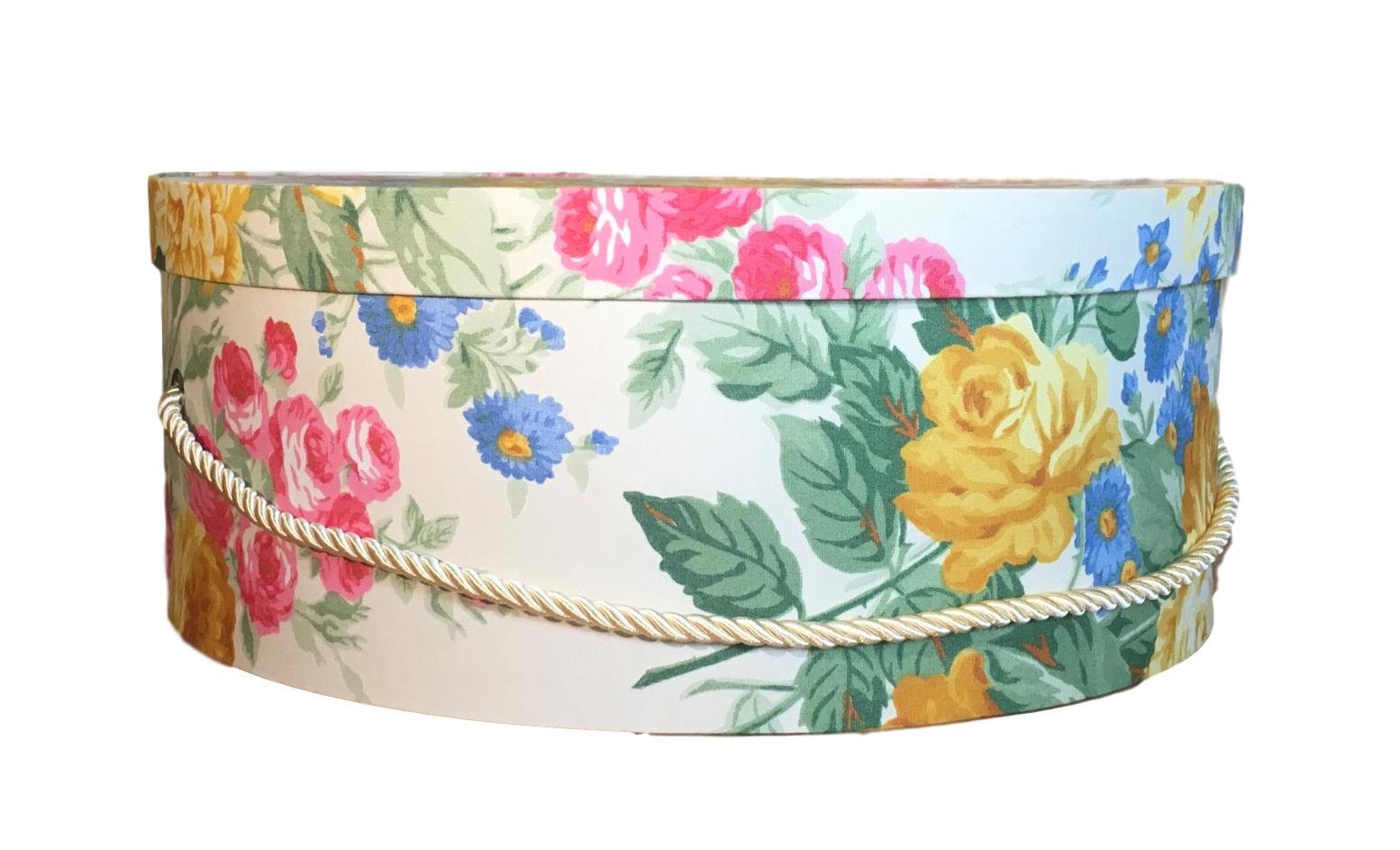 Extra Large 20” Hat Box in Bright Floral Fabric