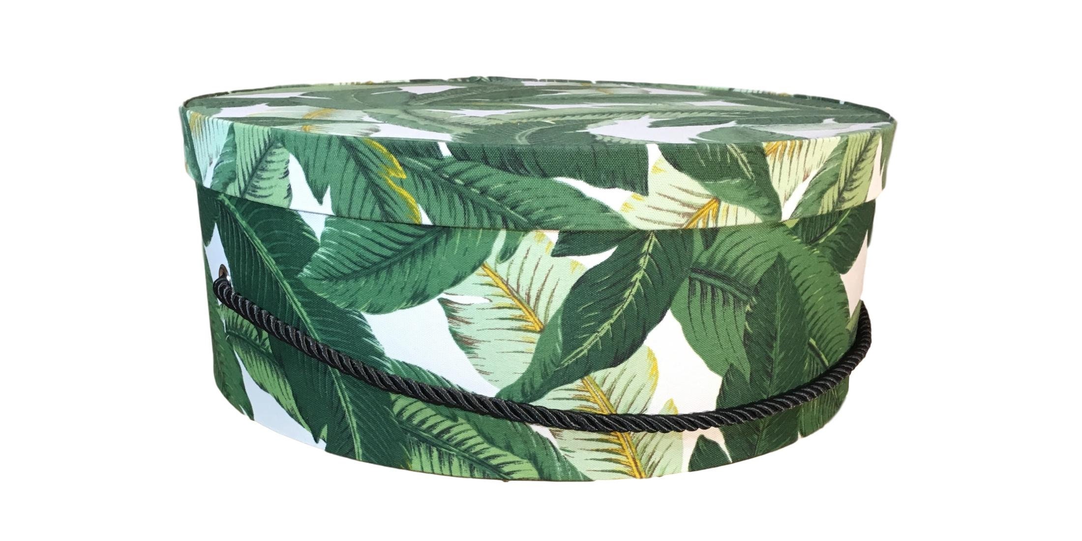 Large Hat Box in Palm Tree Fabric, Ready to ship! Round Box, French ...
