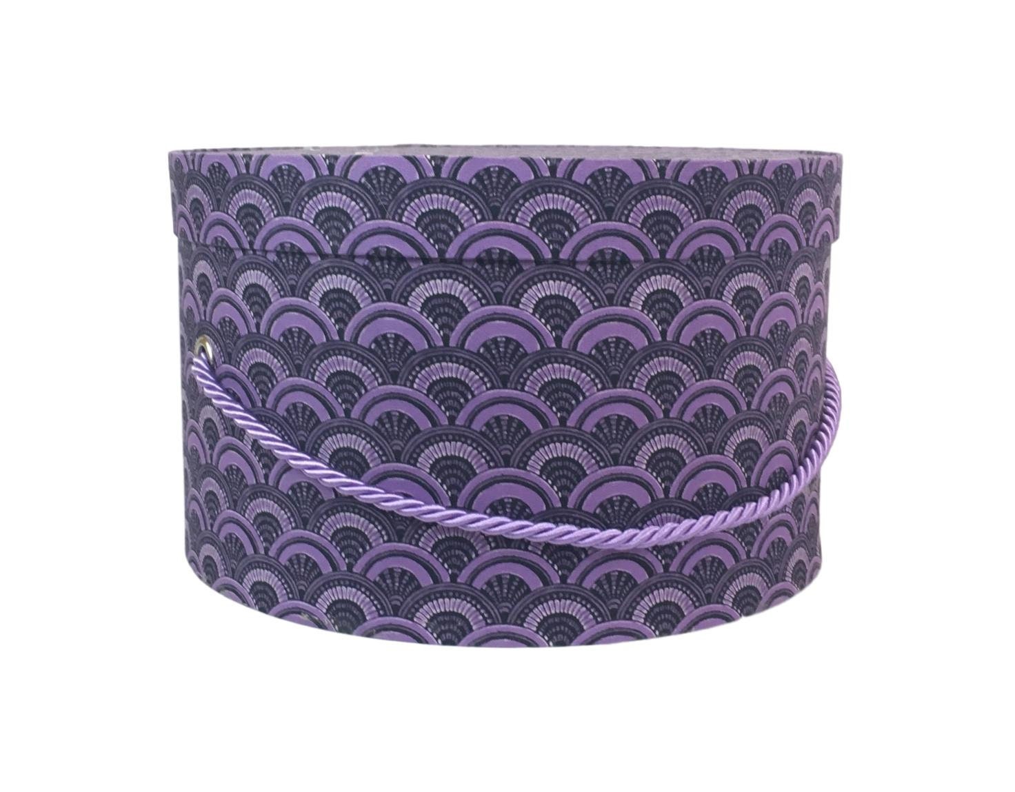 12” Hat Box in Purple Art Deco Pattern Fabric