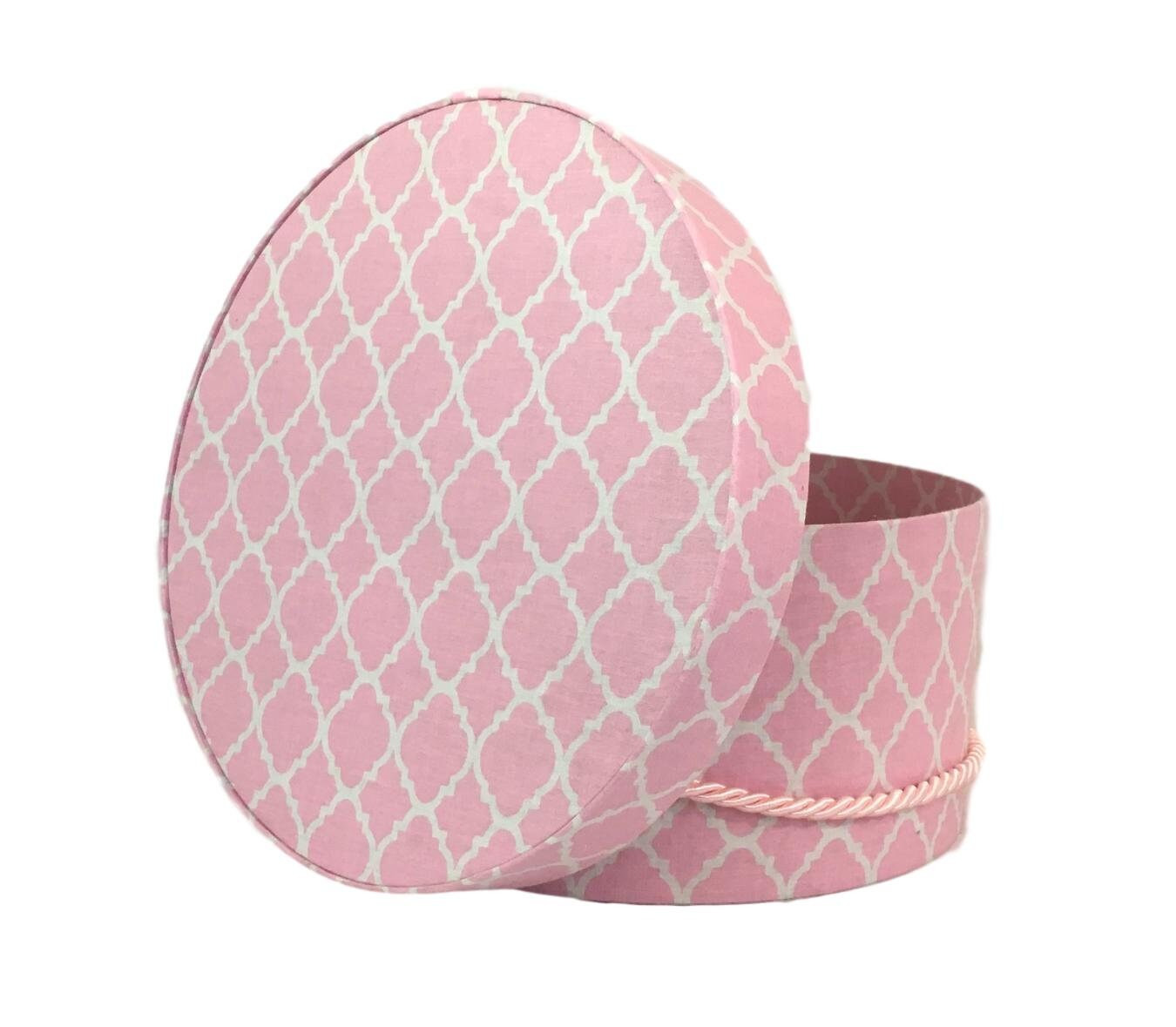 Small 10” Hat Box in Pink Quatrefoil Fabric