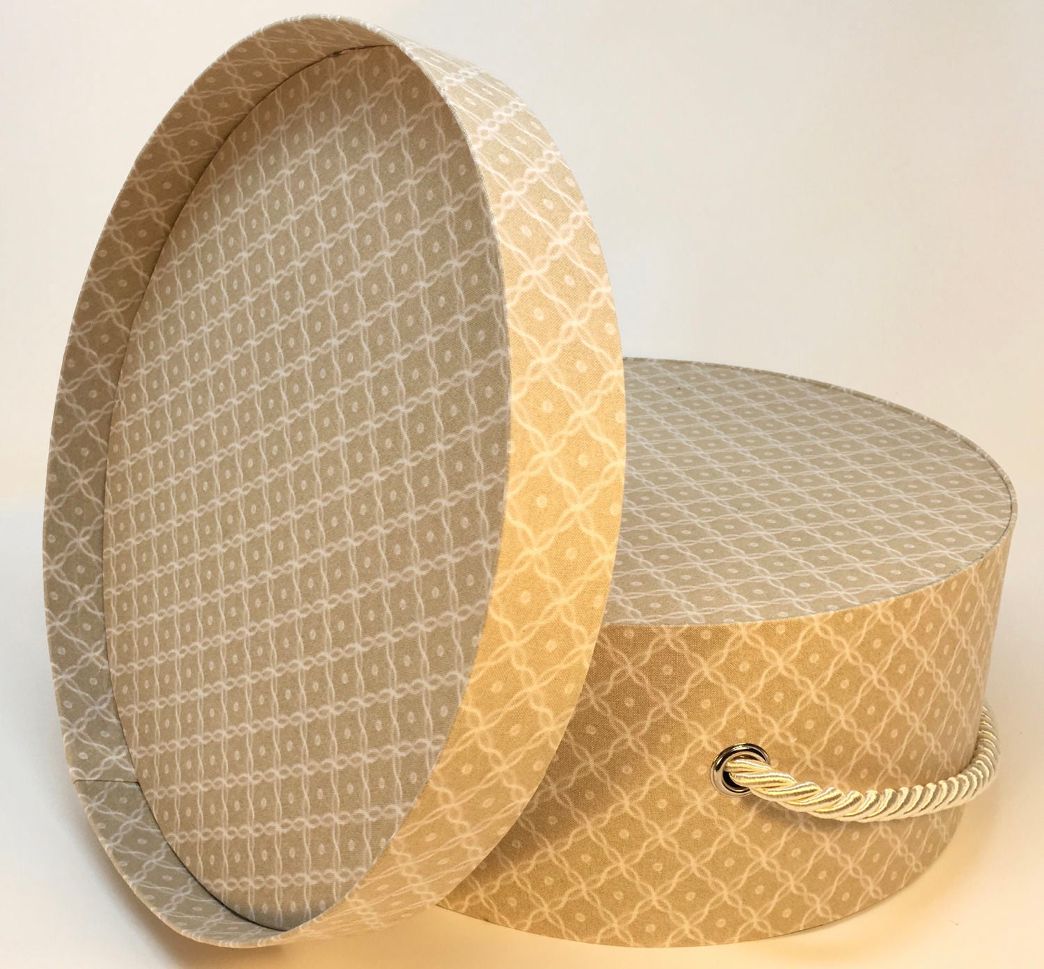 12” Hat Box in Neutral Tan and Cream, Ready to ship! Round Box, Cottage ...