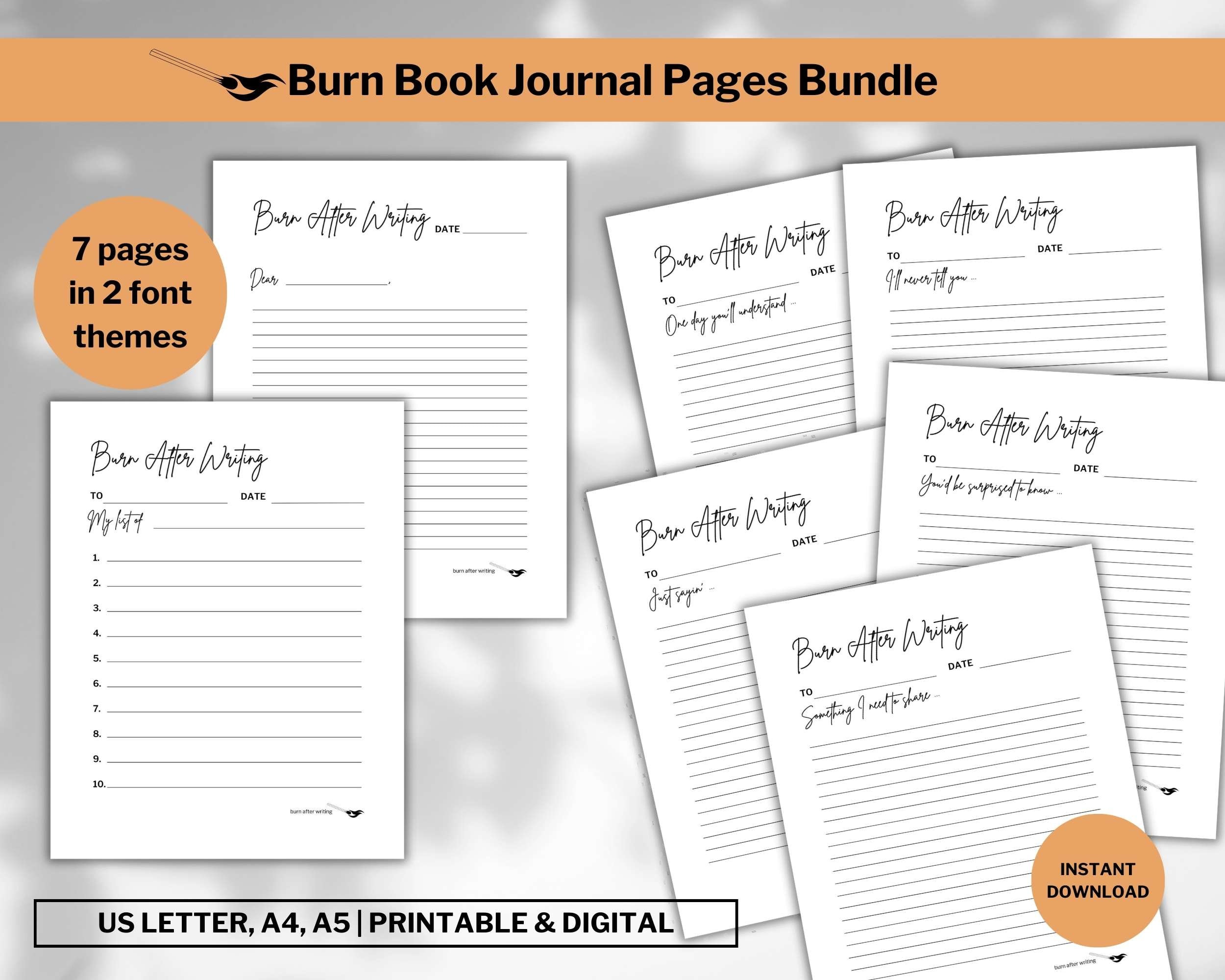 Burn Book Journal Pages Bundle, Printable Digital Download, Stress ...