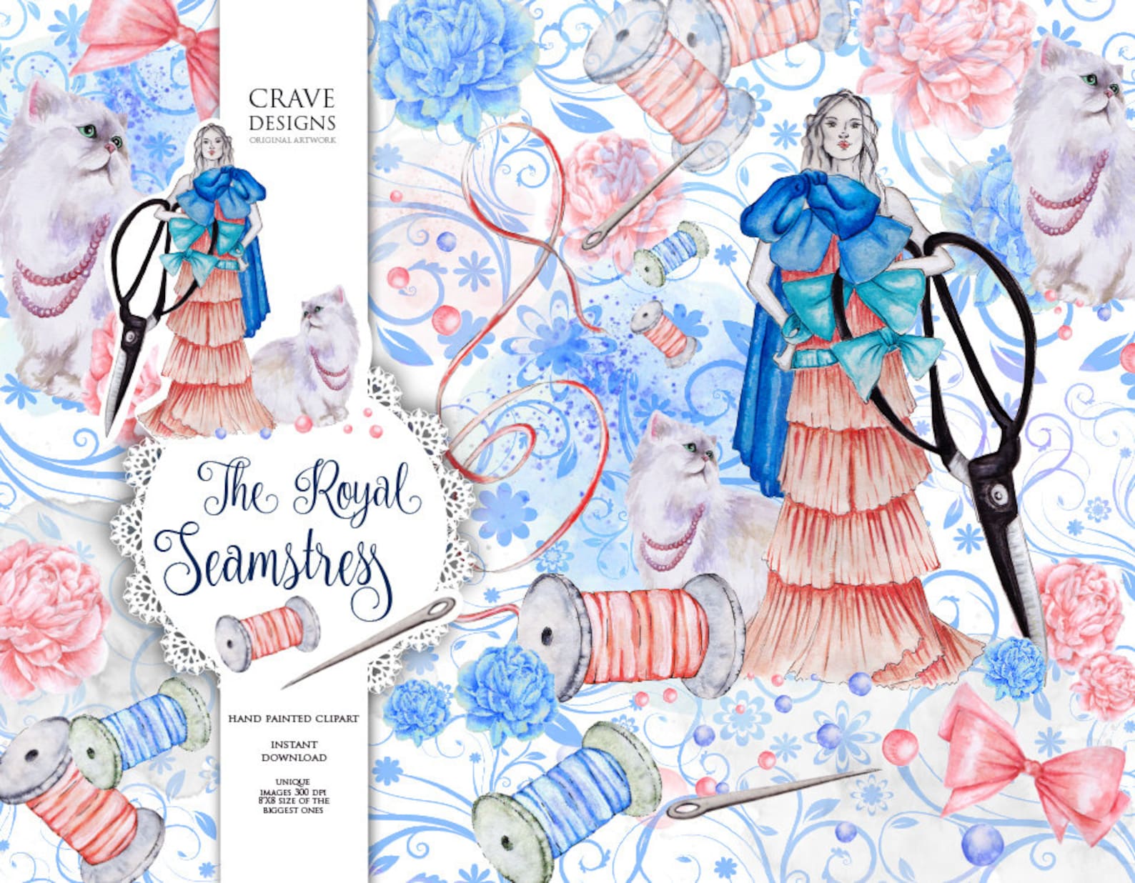 Sewing Watercolor Clip Art Girl Sewing Handpainted Clipart Art - Etsy