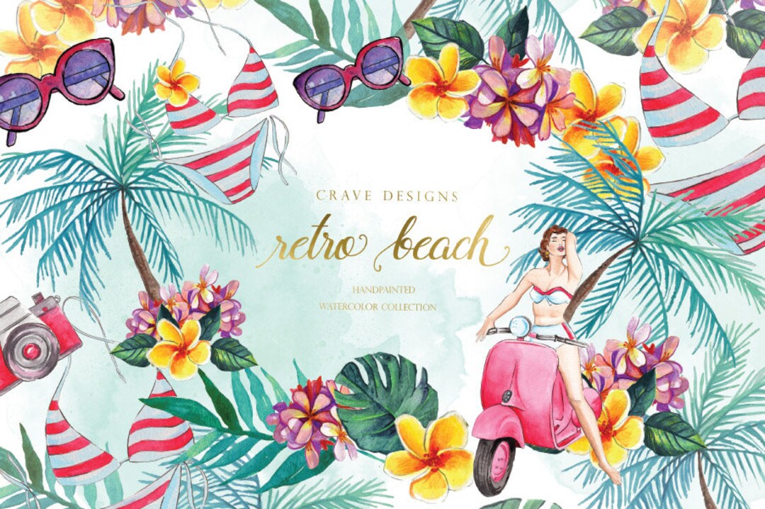 Beach Clipart Holiday Summer Vacation Surf Watercolor Sea - Etsy