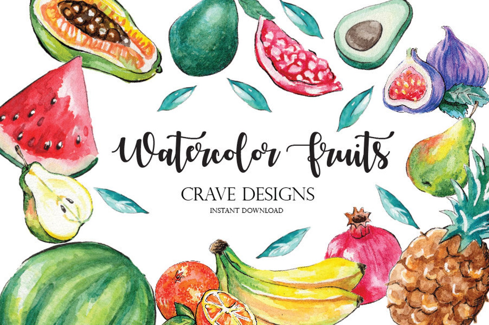 Watercolor Fruits Clip Art Fruits Illustrations Food Clip Art - Etsy