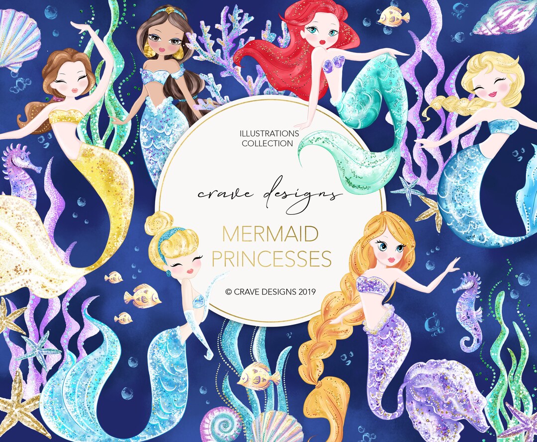 Mermaid Princesses Clip Art Sea Life Clip Art Ocean Clip Art Etsy | My ...