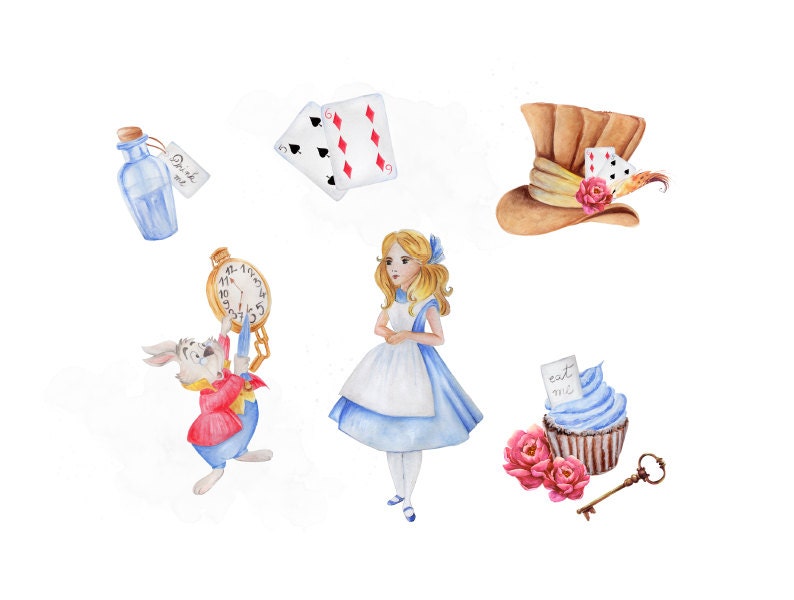 Alice in Wonderland Watercolor Clip Art Alice Clip Art - Etsy