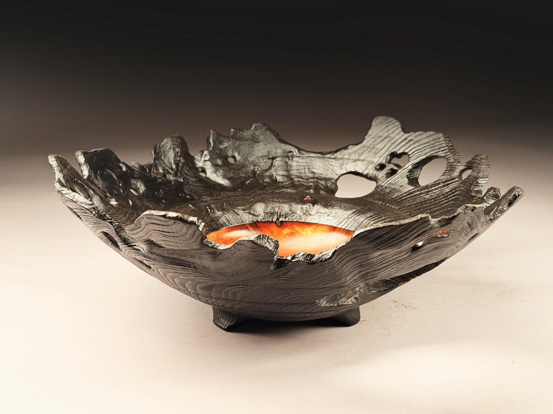 Carved Turned Wooden Burr Elm Bowl 16 X6 Inch - Etsy